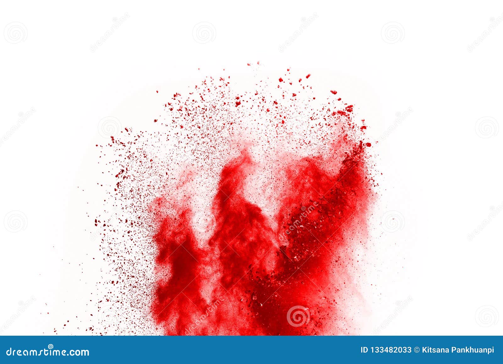 Freeze Motion of Red Powder Exploding, Isolated on White Background ...
