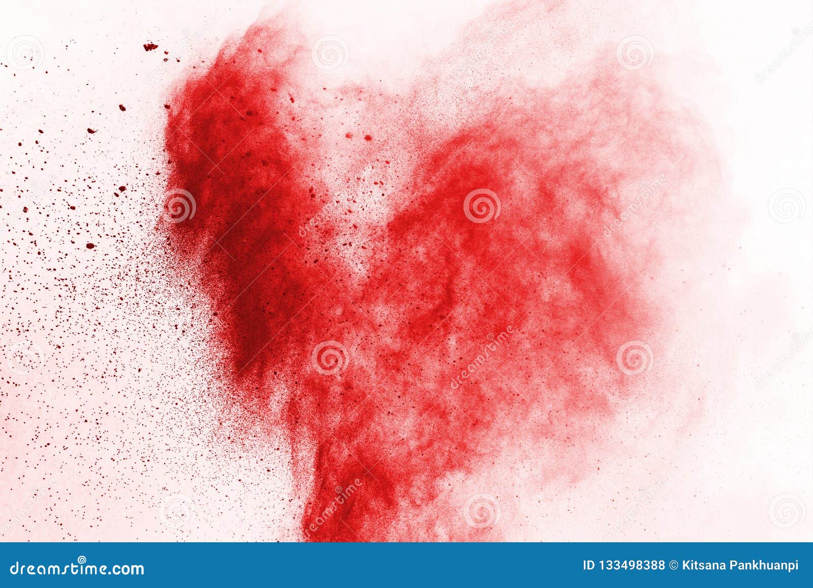 Freeze Motion of Red Powder Exploding, Isolated on White Background ...