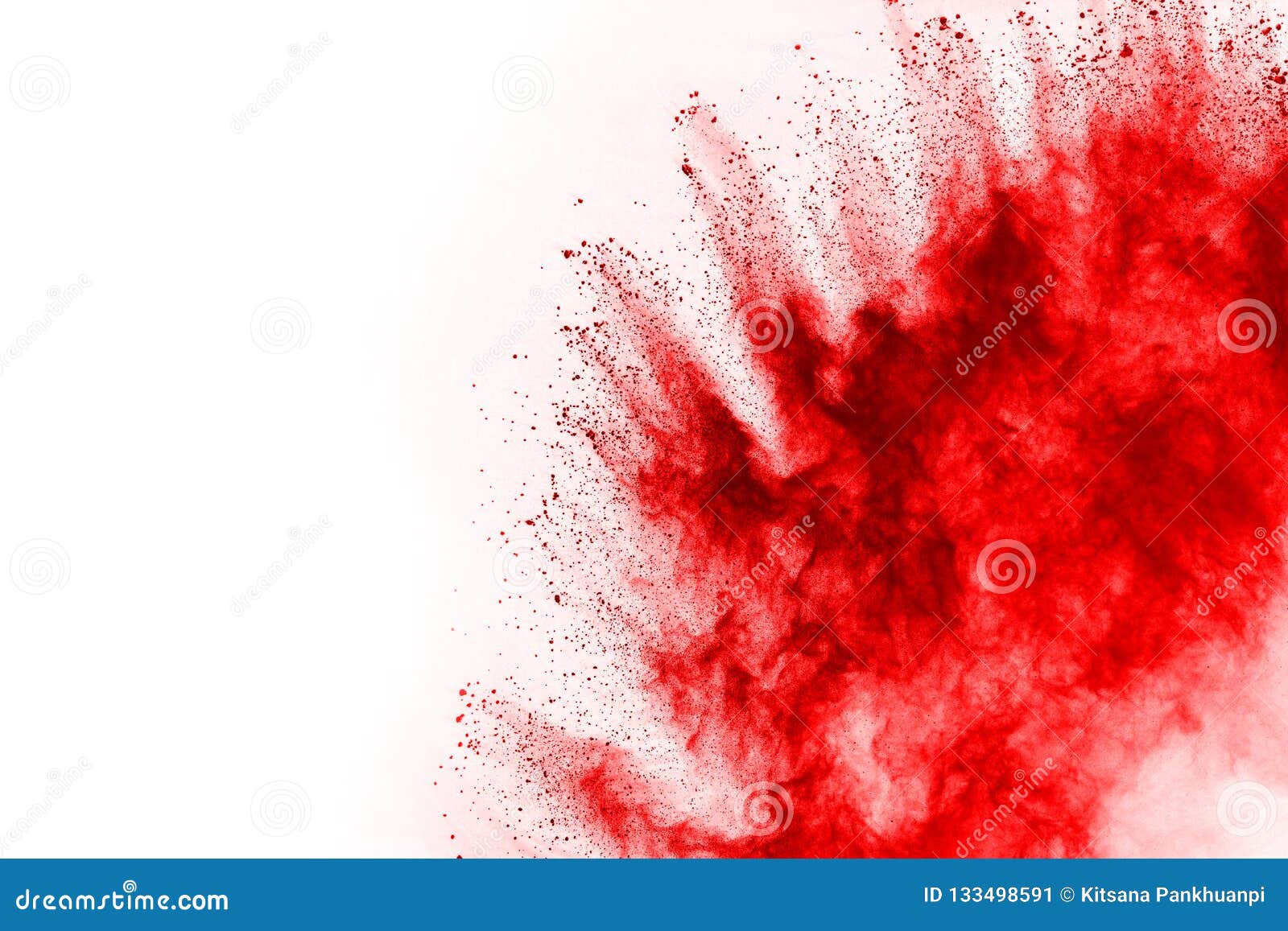 Freeze Motion of Red Powder Exploding, Isolated on White Background ...