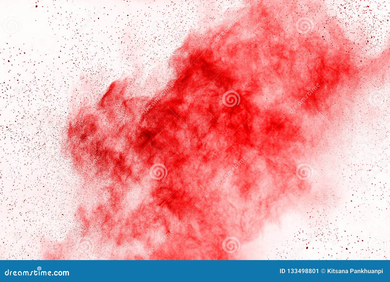 Freeze Motion of Red Powder Exploding, Isolated on White Background ...
