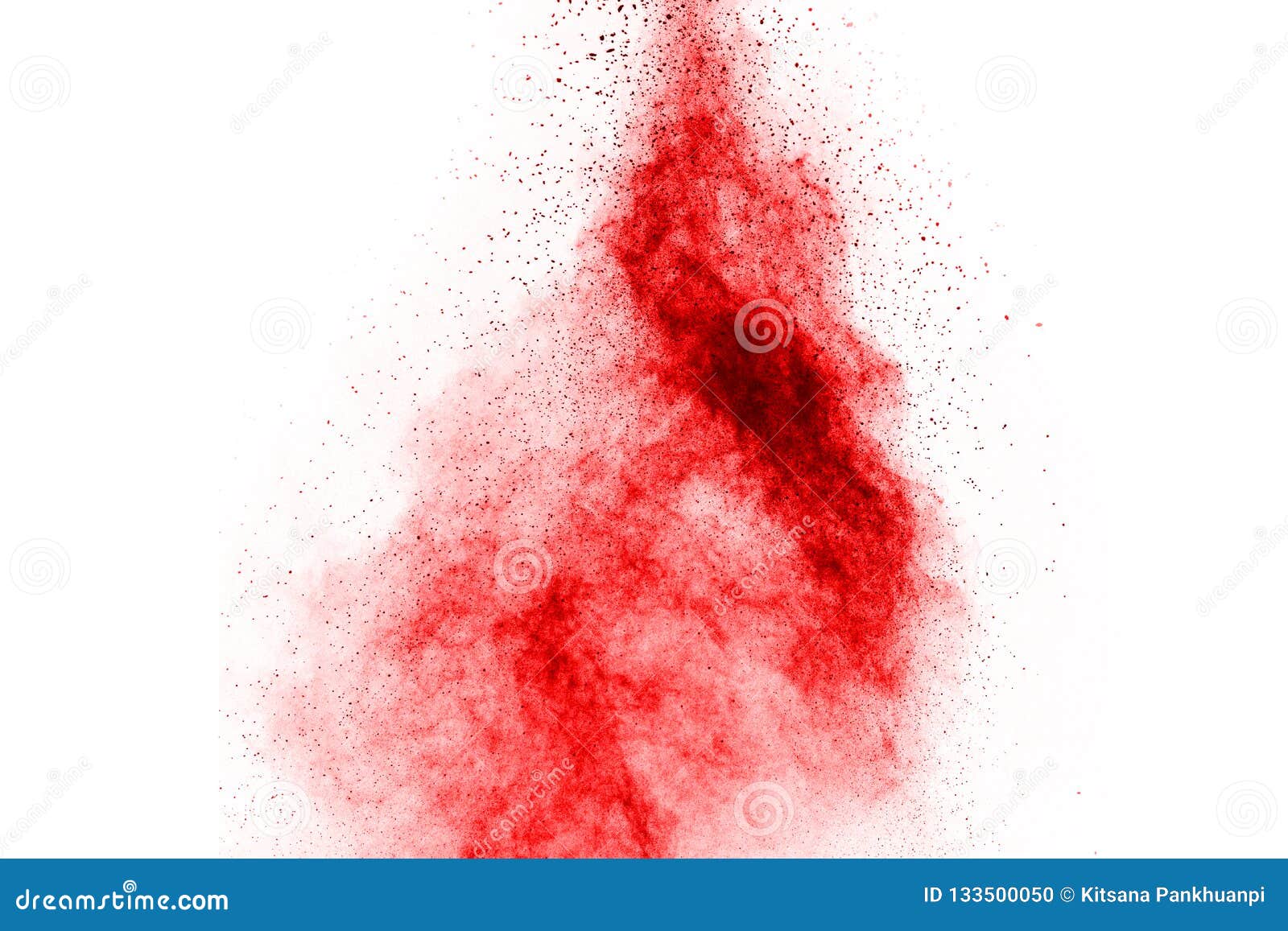Freeze Motion of Red Powder Exploding, Isolated on White Background ...
