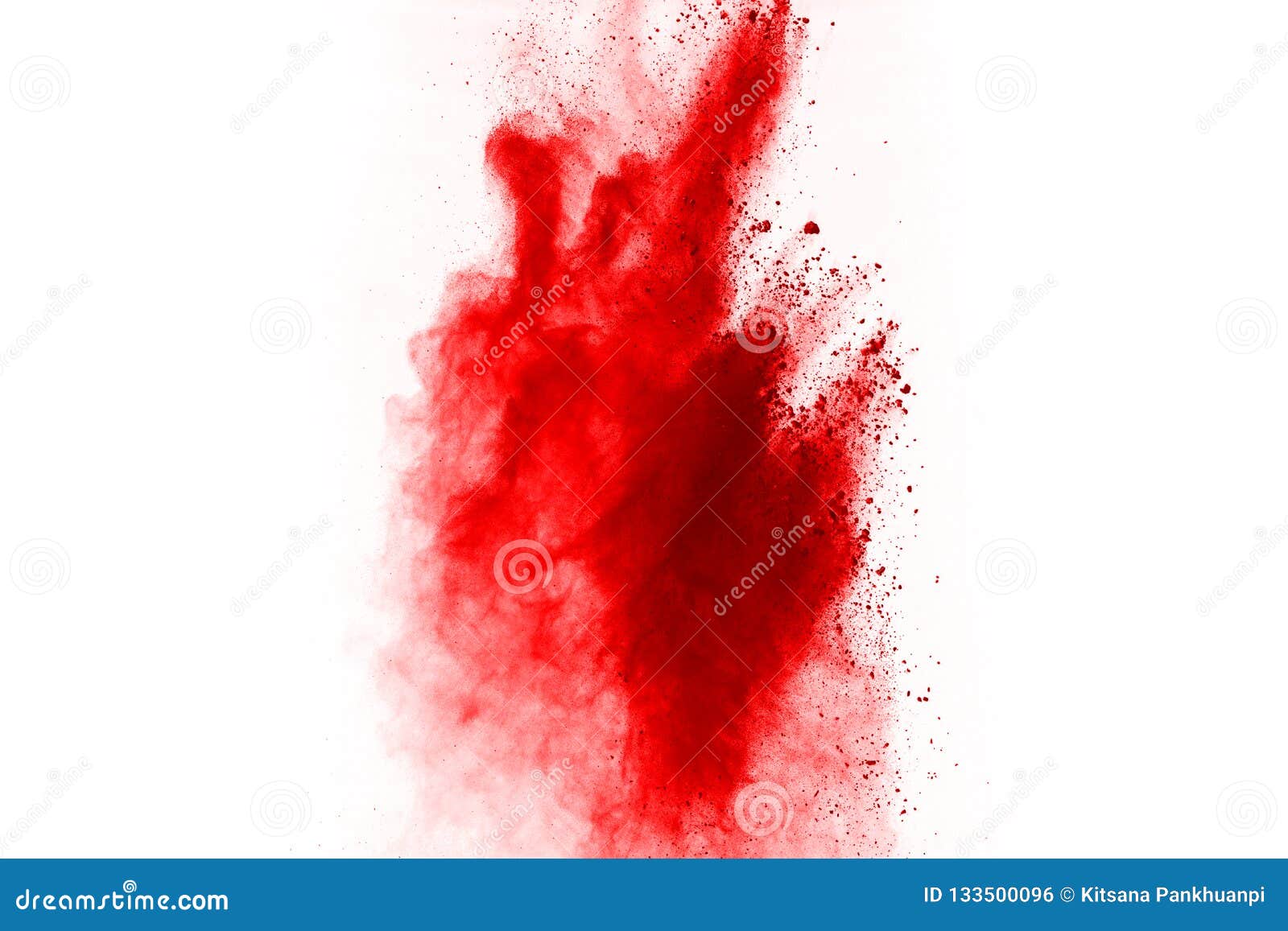 Freeze Motion of Red Powder Exploding, Isolated on White Background ...