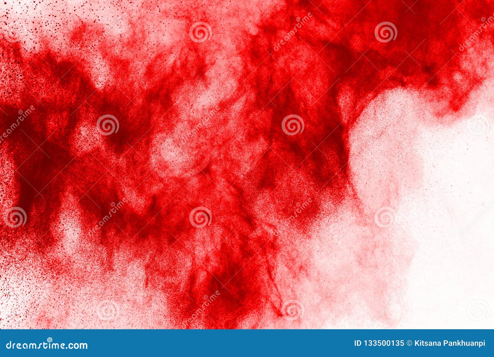 Freeze Motion of Red Powder Exploding, Isolated on White Background ...