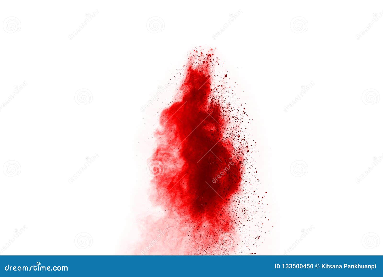 Freeze Motion of Red Powder Exploding, Isolated on White Background ...