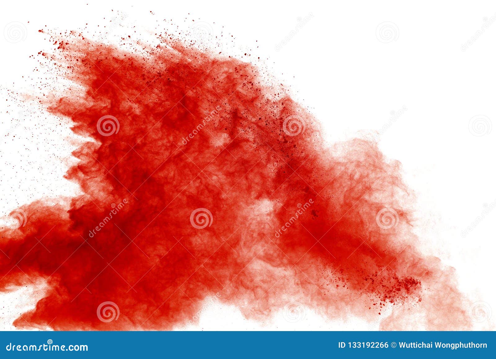 Freeze Motion of Red Powder Exploding, Isolated on White Background ...