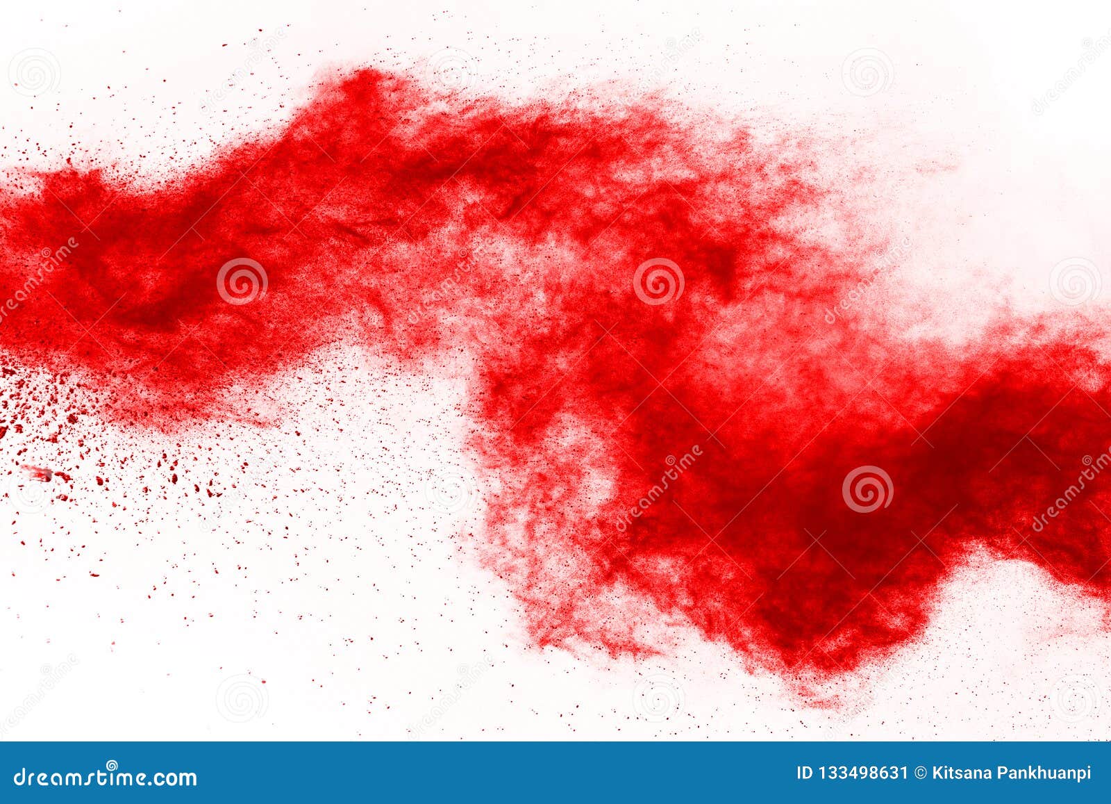 Freeze Motion of Red Powder Exploding, Isolated on White Background ...