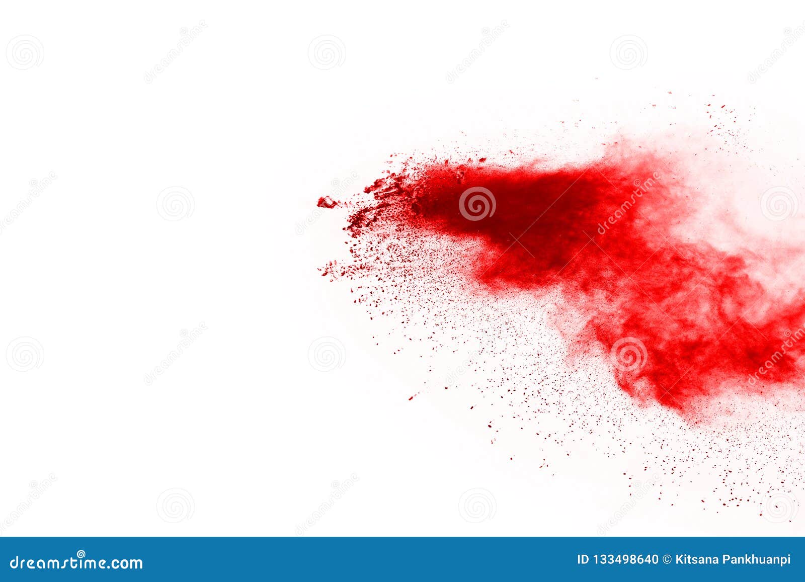 Freeze Motion of Red Powder Exploding, Isolated on White Background ...