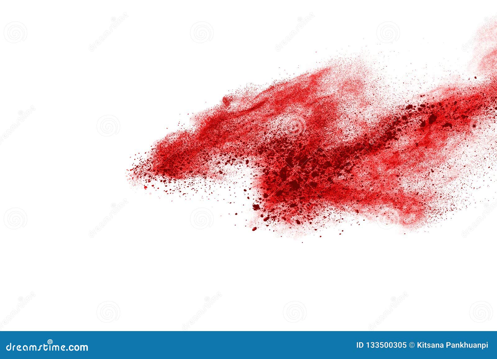 Freeze Motion of Red Powder Exploding, Isolated on White Background ...