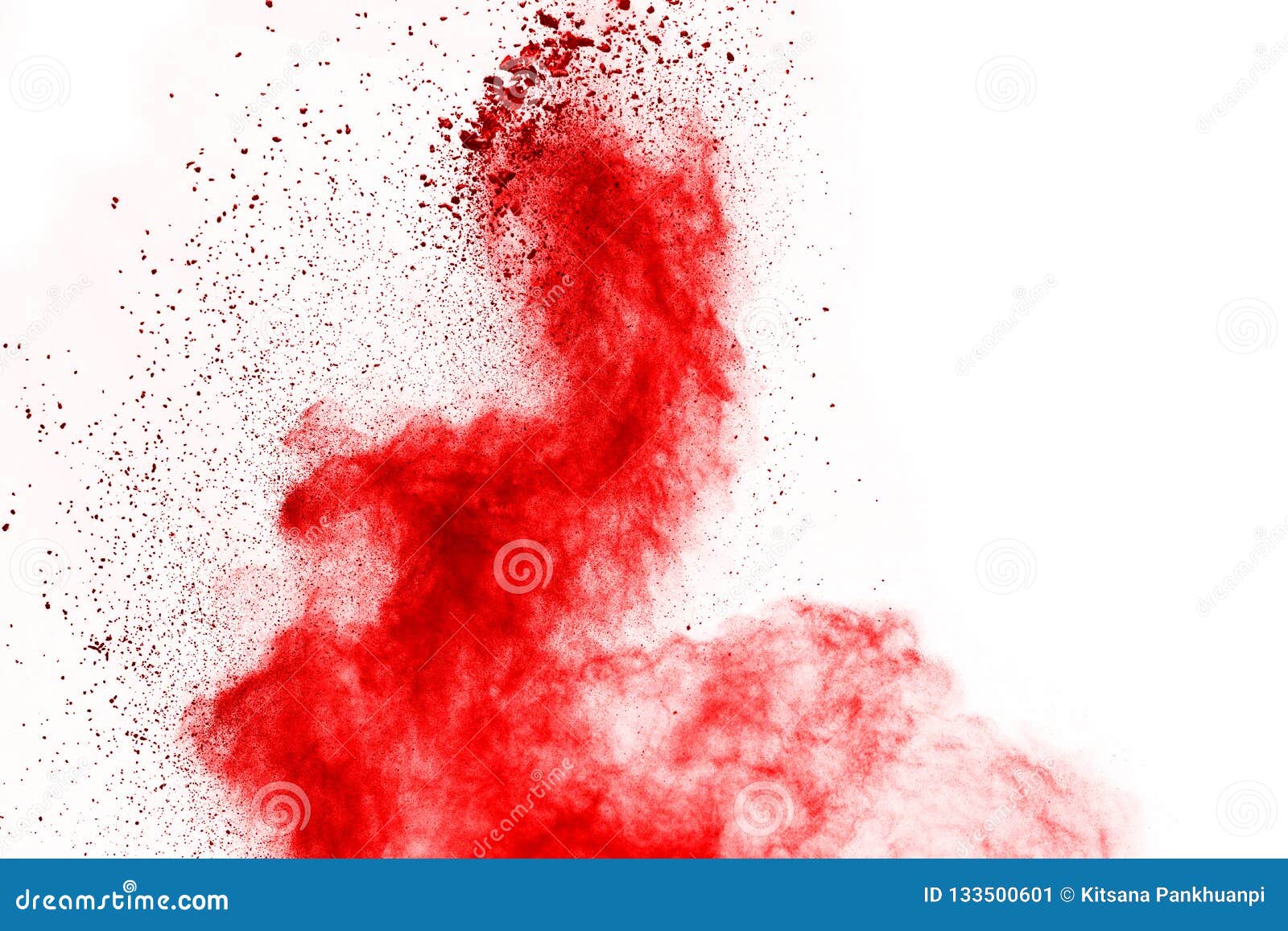 Freeze Motion of Red Powder Exploding, Isolated on White Background ...