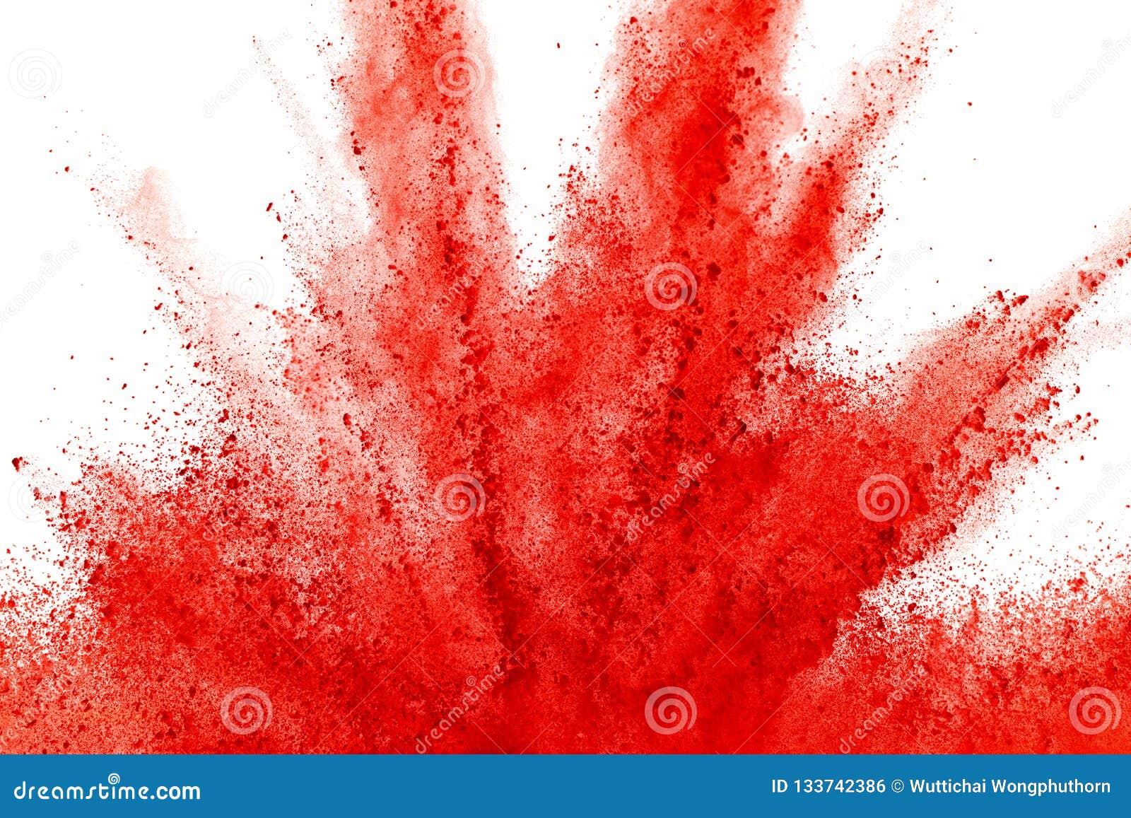 Freeze Motion of Red Powder Exploding, Isolated on White Background ...