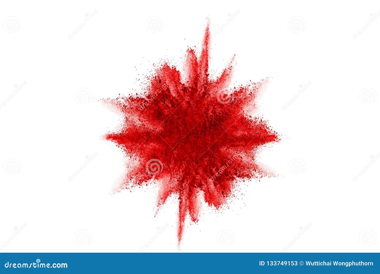Freeze Motion of Red Powder Exploding, Isolated on White Background ...