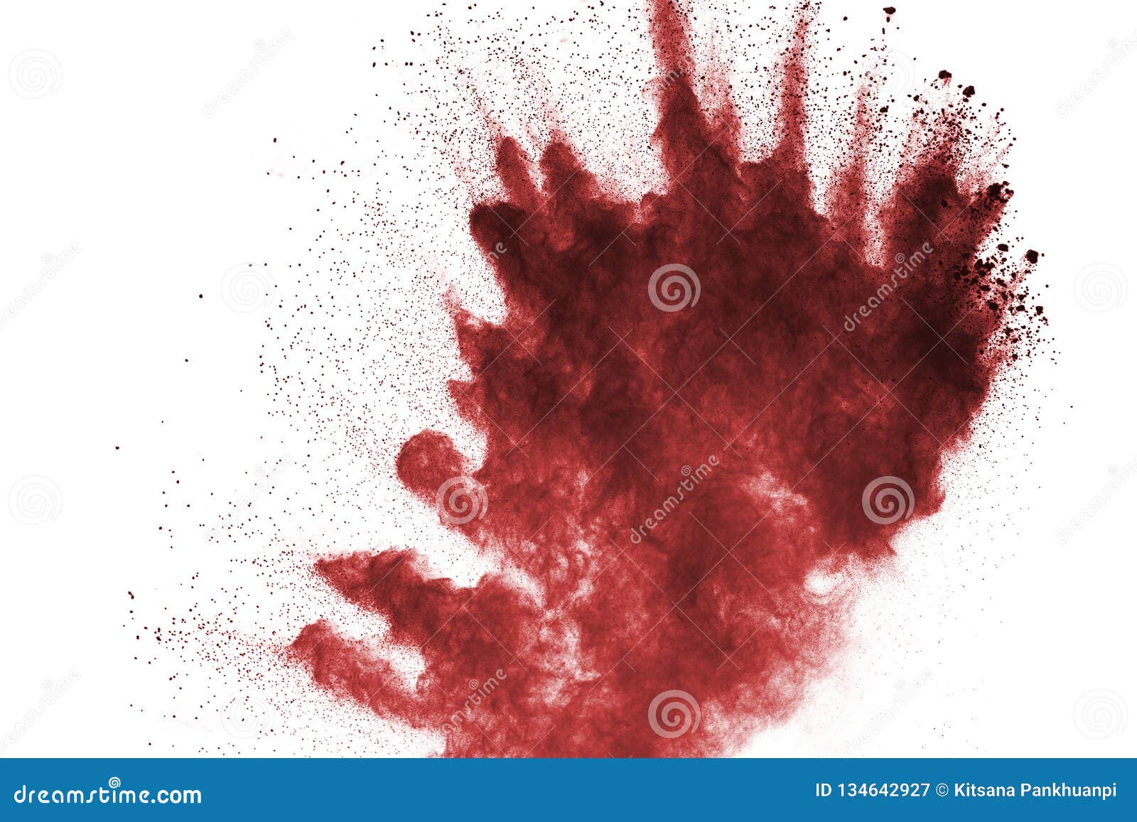Freeze Motion of Red Powder Exploding, Isolated on White Background ...