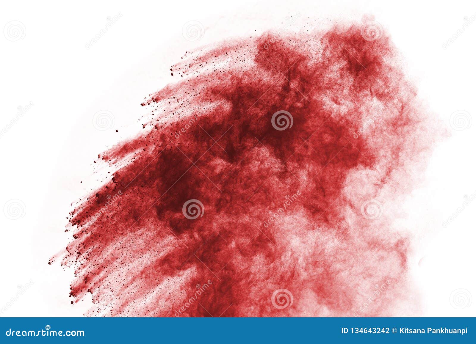 Freeze Motion of Red Powder Exploding, Isolated on White Background ...