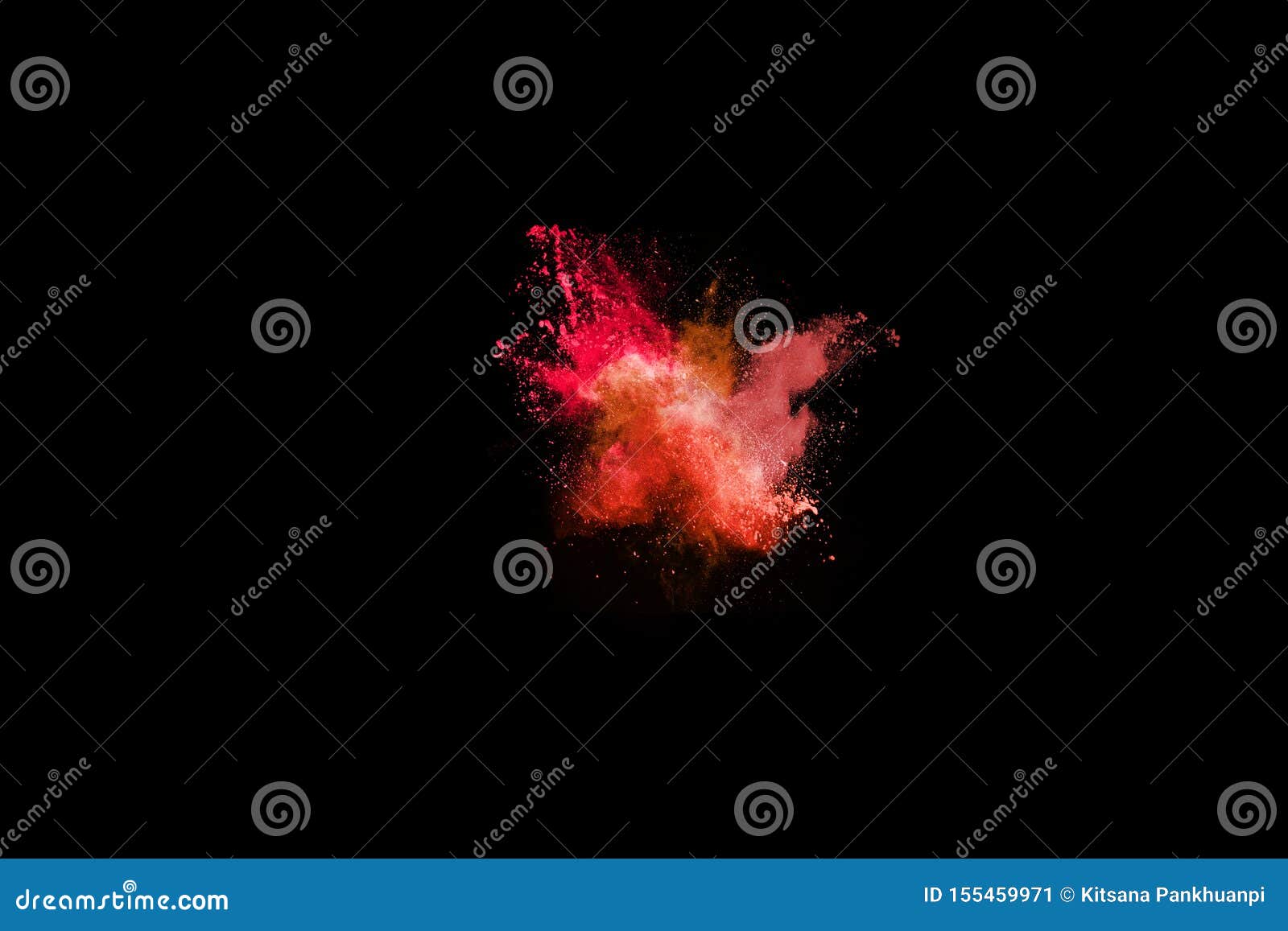 Freeze Motion of Red Powder Exploding, Isolated on White Background ...