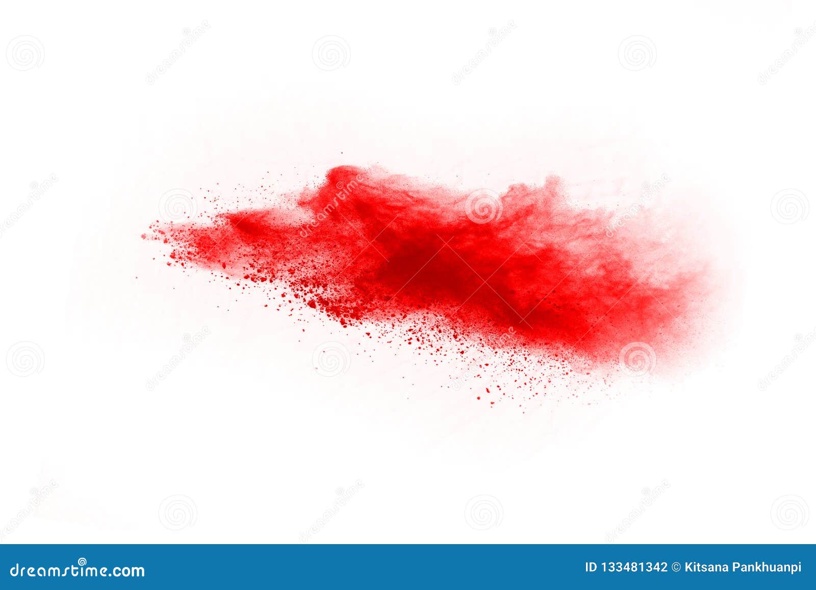 Freeze Motion of Red Powder Exploding, Isolated on White Background ...
