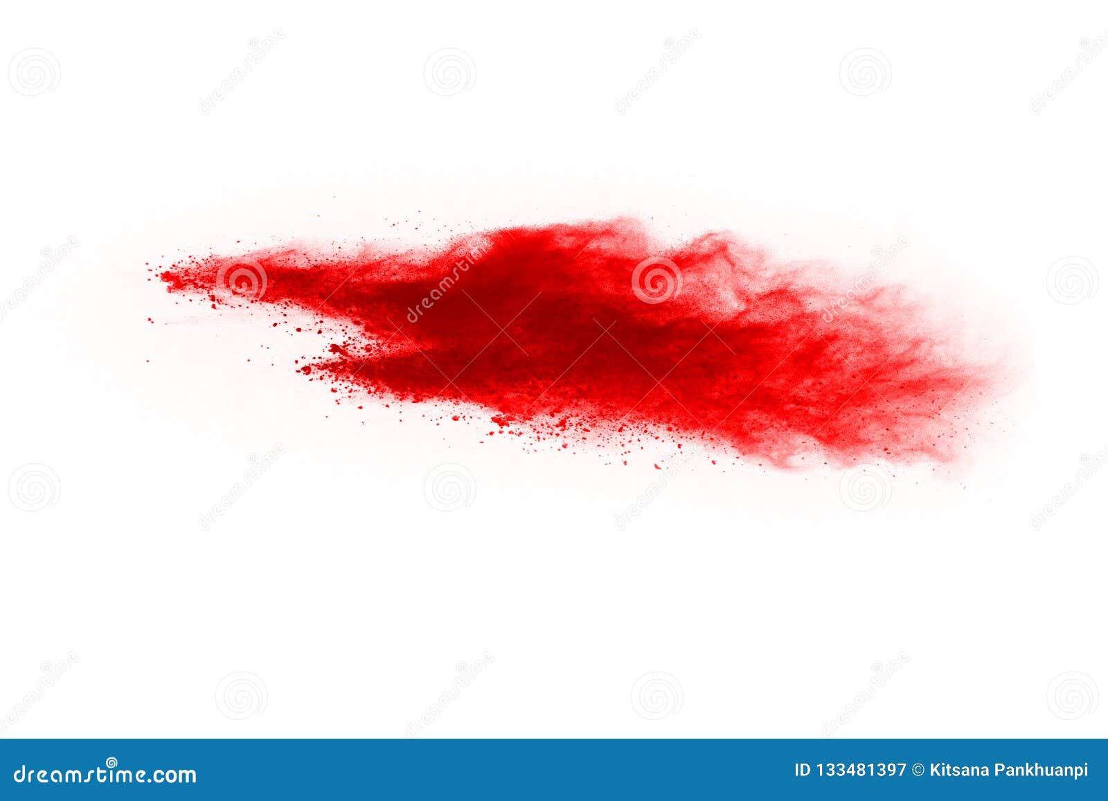 Freeze Motion of Red Powder Exploding, Isolated on White Background ...