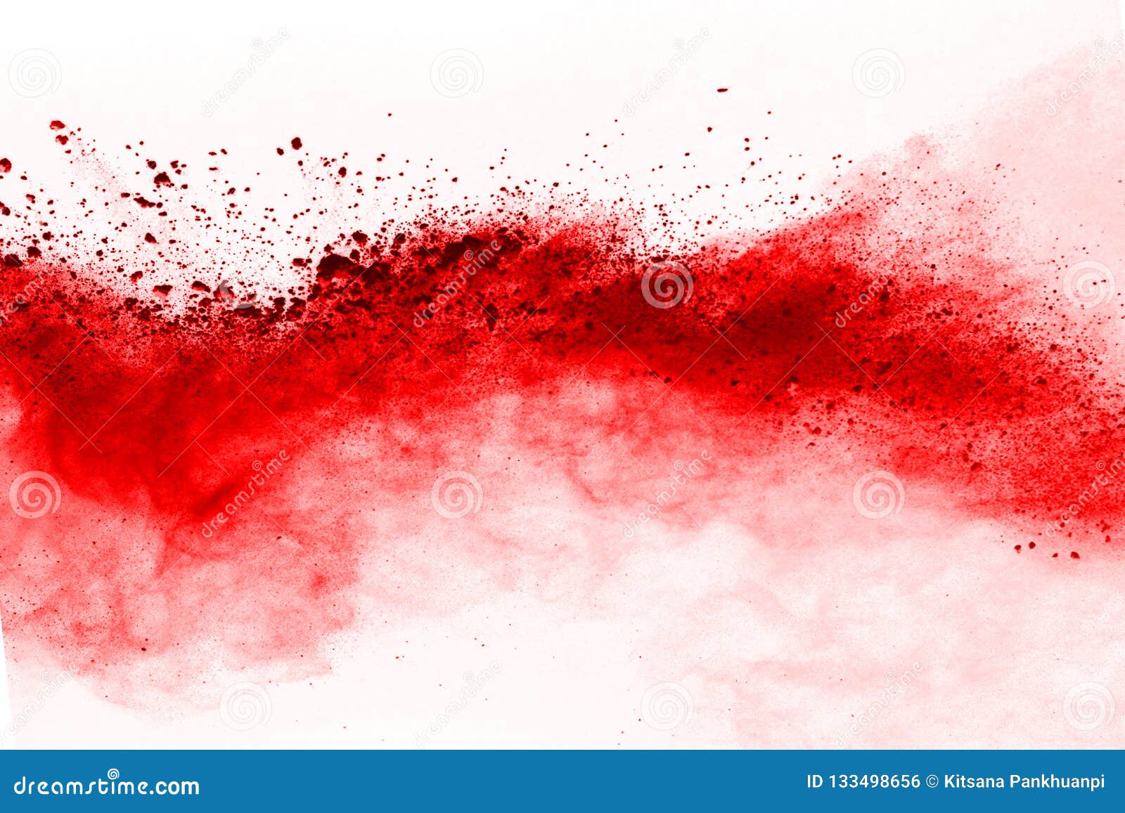 Freeze Motion of Red Powder Exploding, Isolated on White Background ...