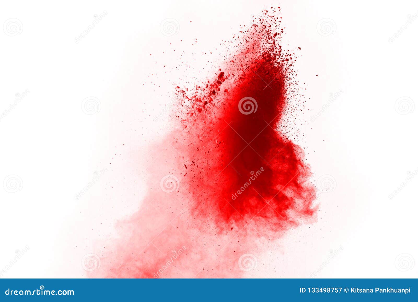 Freeze Motion of Red Powder Exploding, Isolated on White Background ...