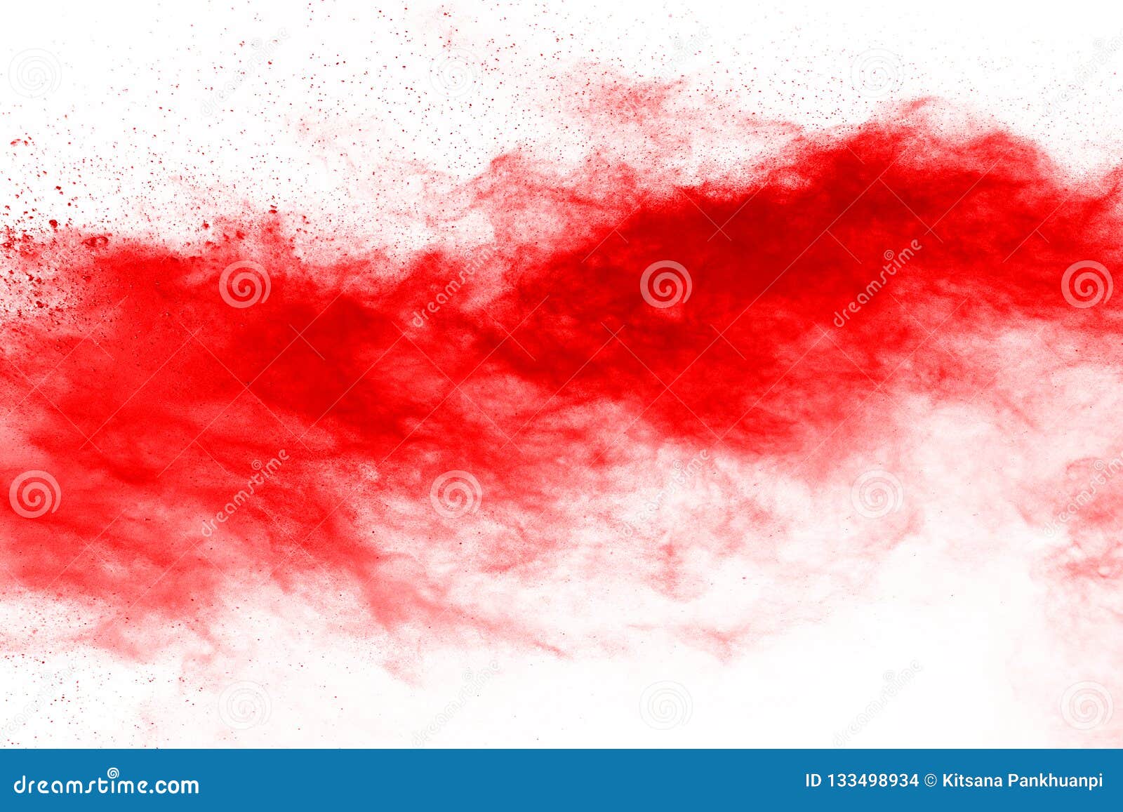 Freeze Motion of Red Powder Exploding, Isolated on White Background ...