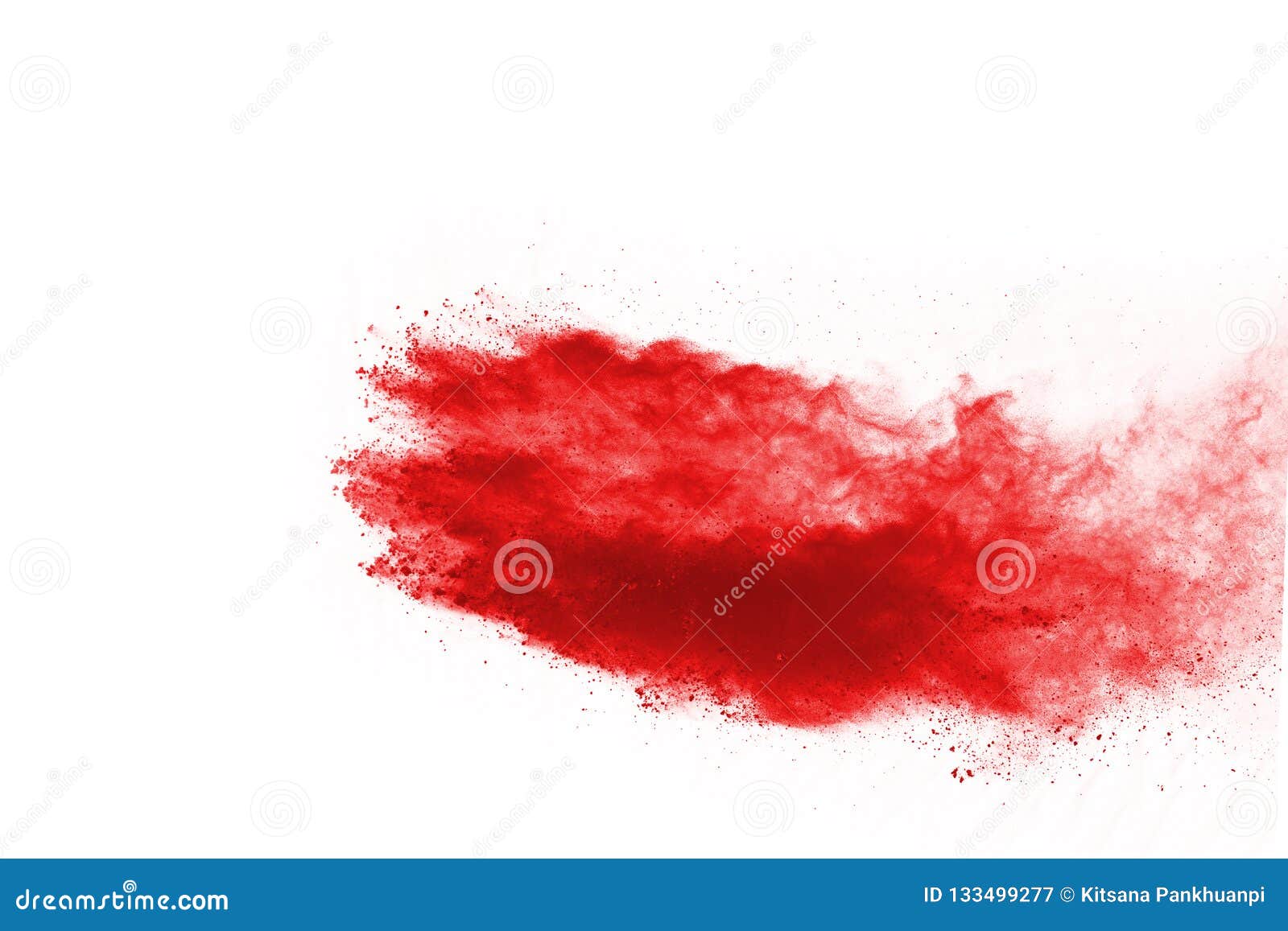 Freeze Motion of Red Powder Exploding, Isolated on White Background ...
