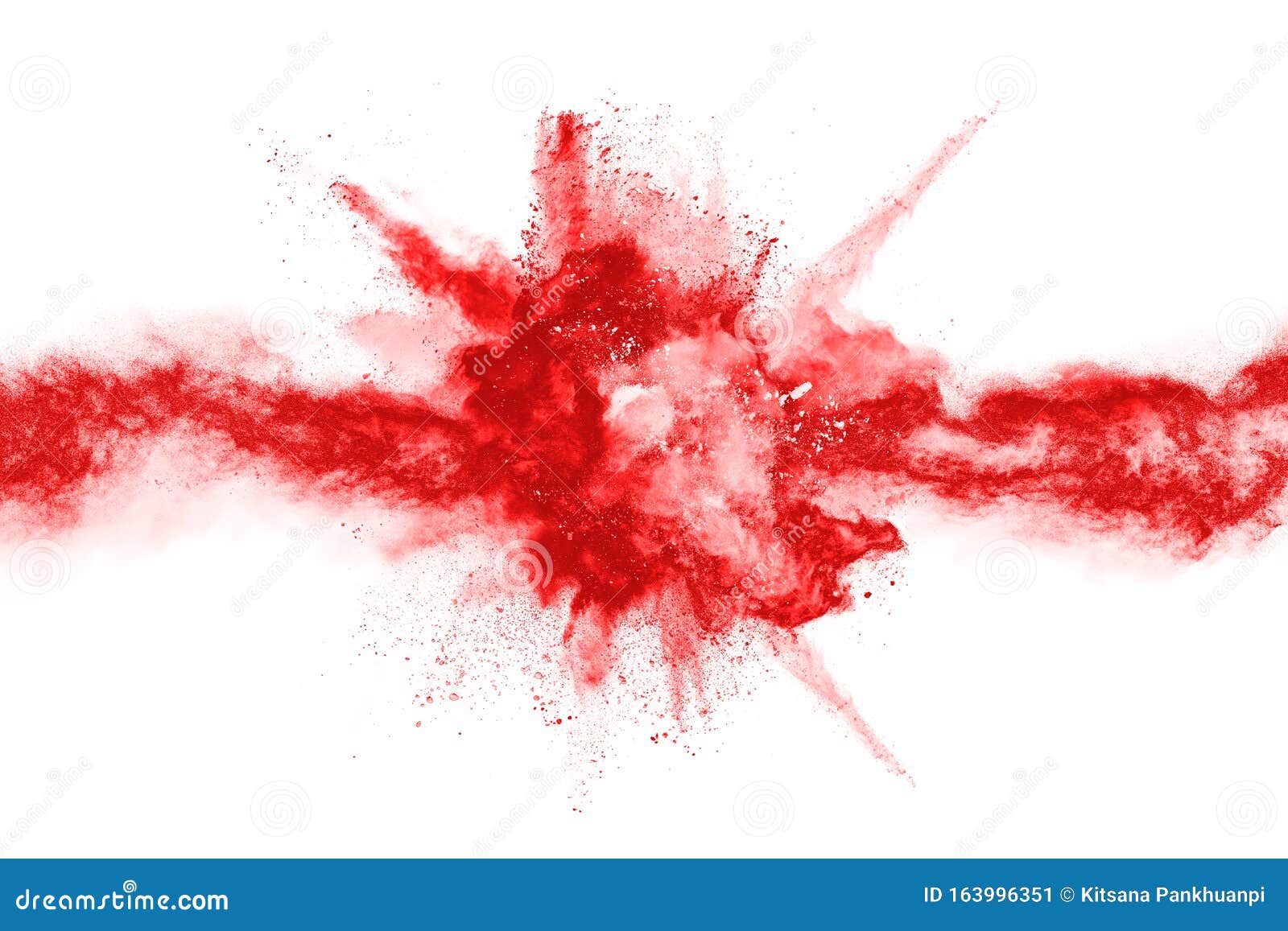 Freeze Motion of Red Powder Exploding, Isolated on White Background ...