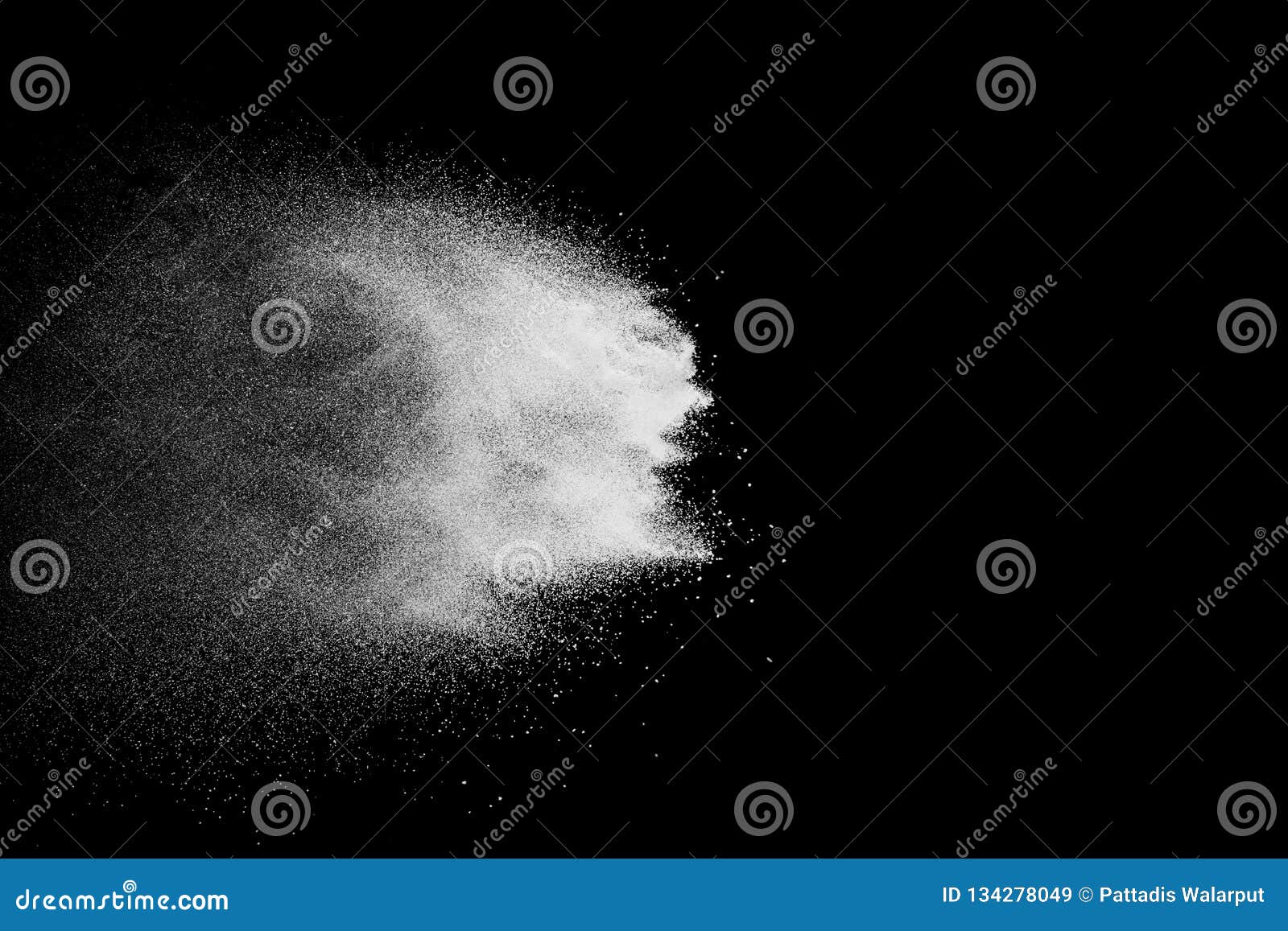 Freeze Motion of White Dust Particles on Black Background. White Powder ...