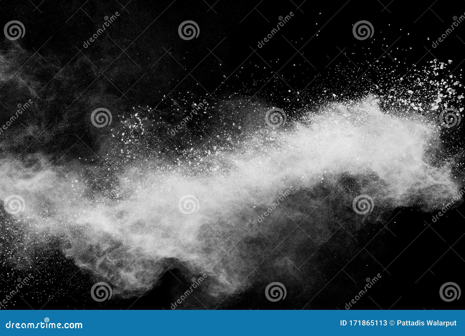 Freeze Motion of White Dust Particles Splash on Black Background.White ...