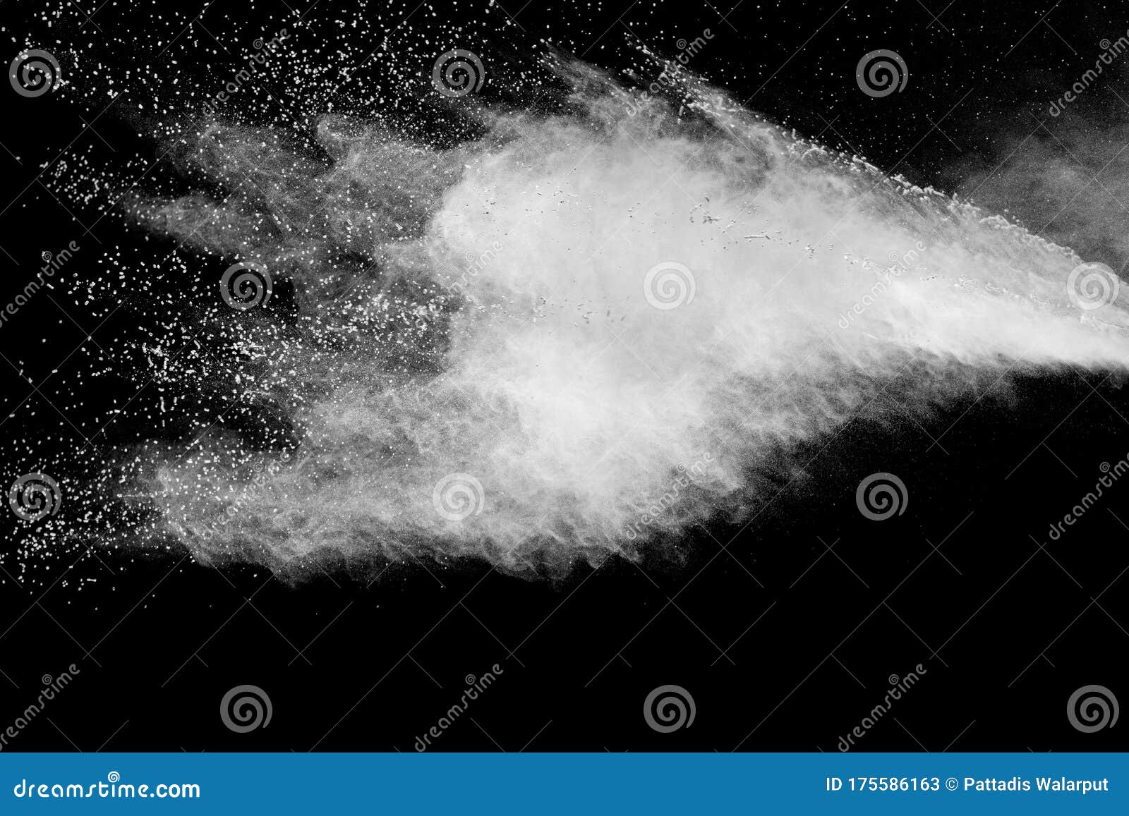 Freeze Motion of White Dust Particles Splash on Black Background.White ...