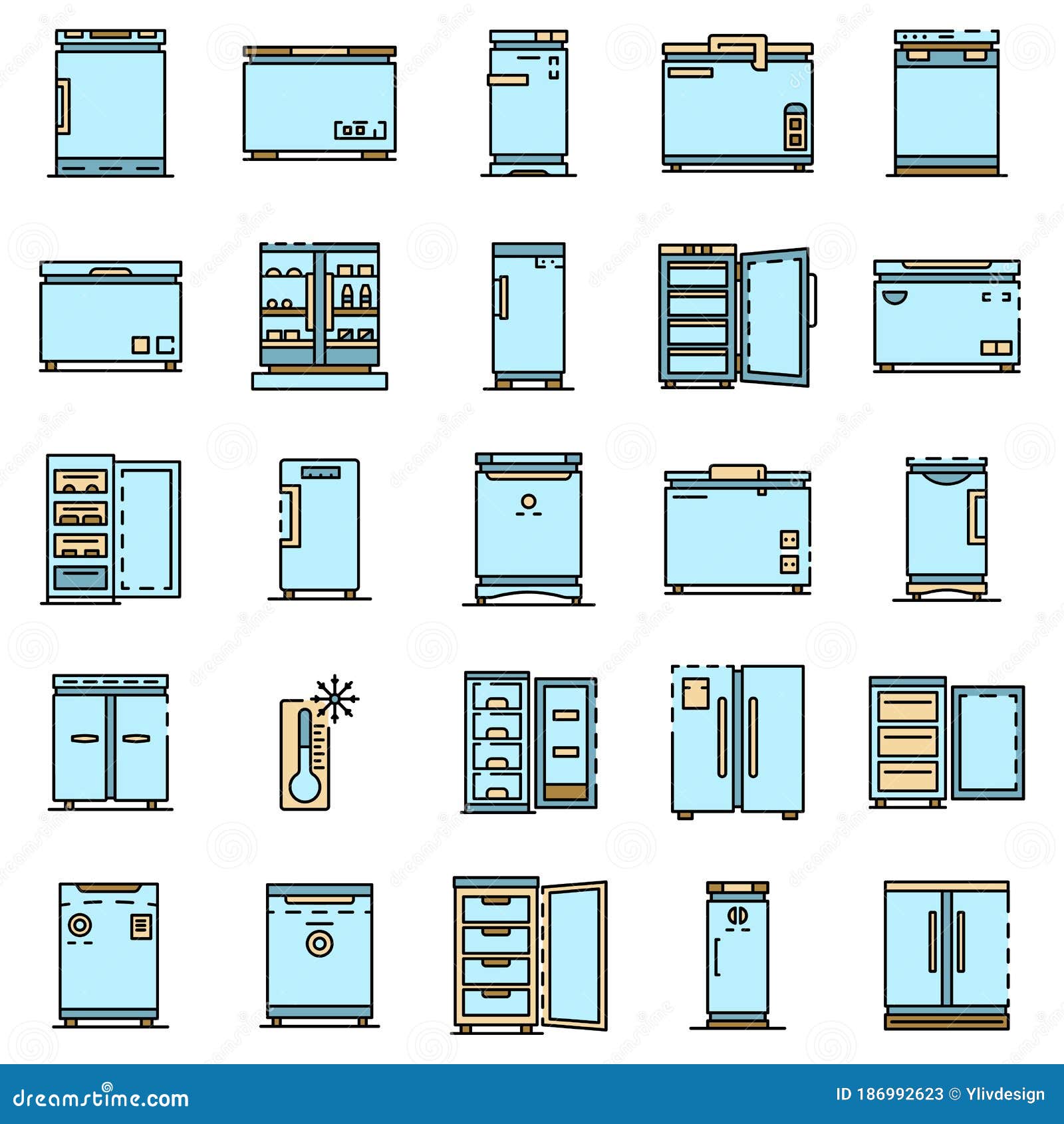 Freezer Icon Set Line Color Vector Stock Vector - Illustration of cool ...