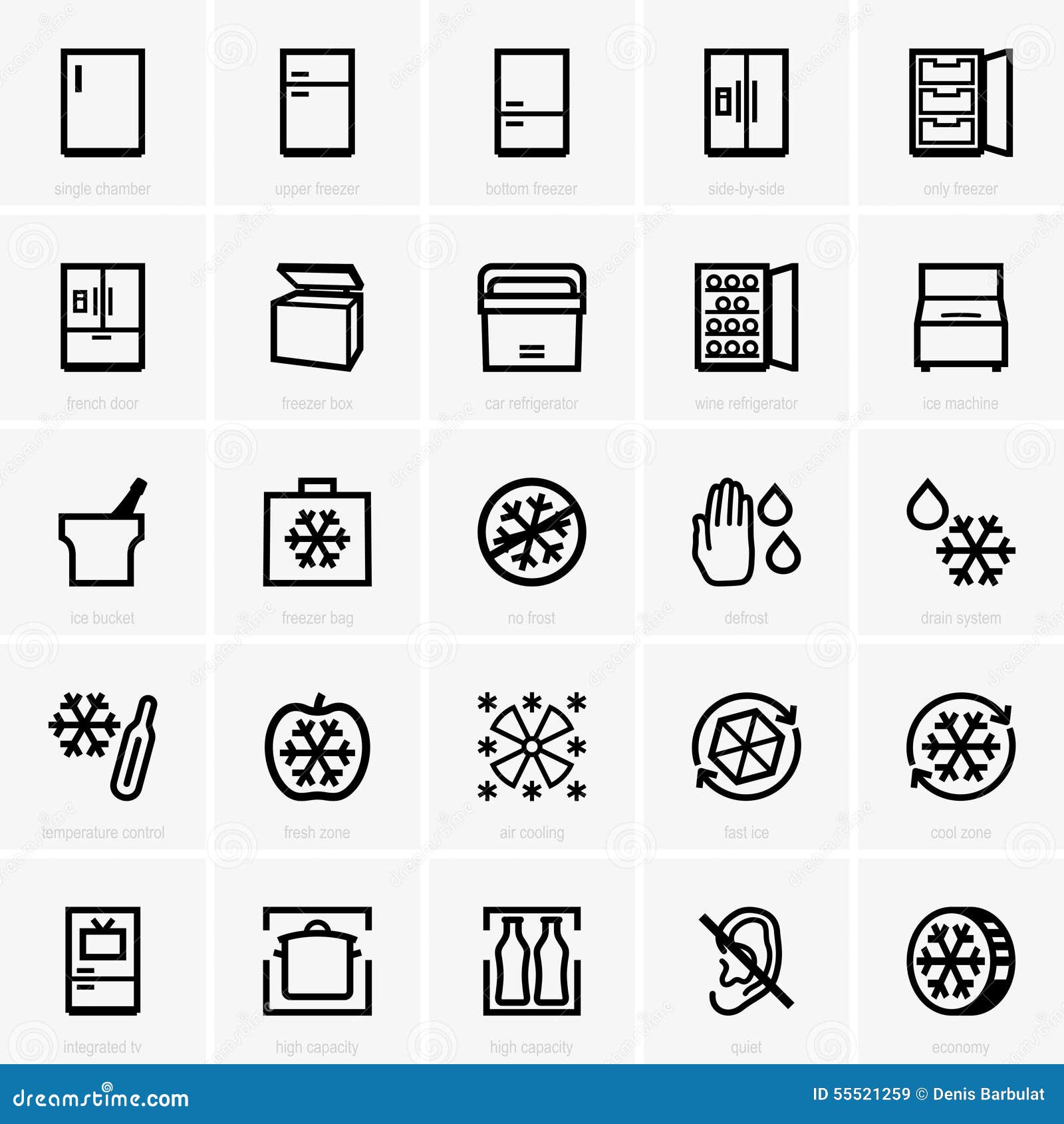 Freezer icons stock vector. Illustration of equipment - 55521259