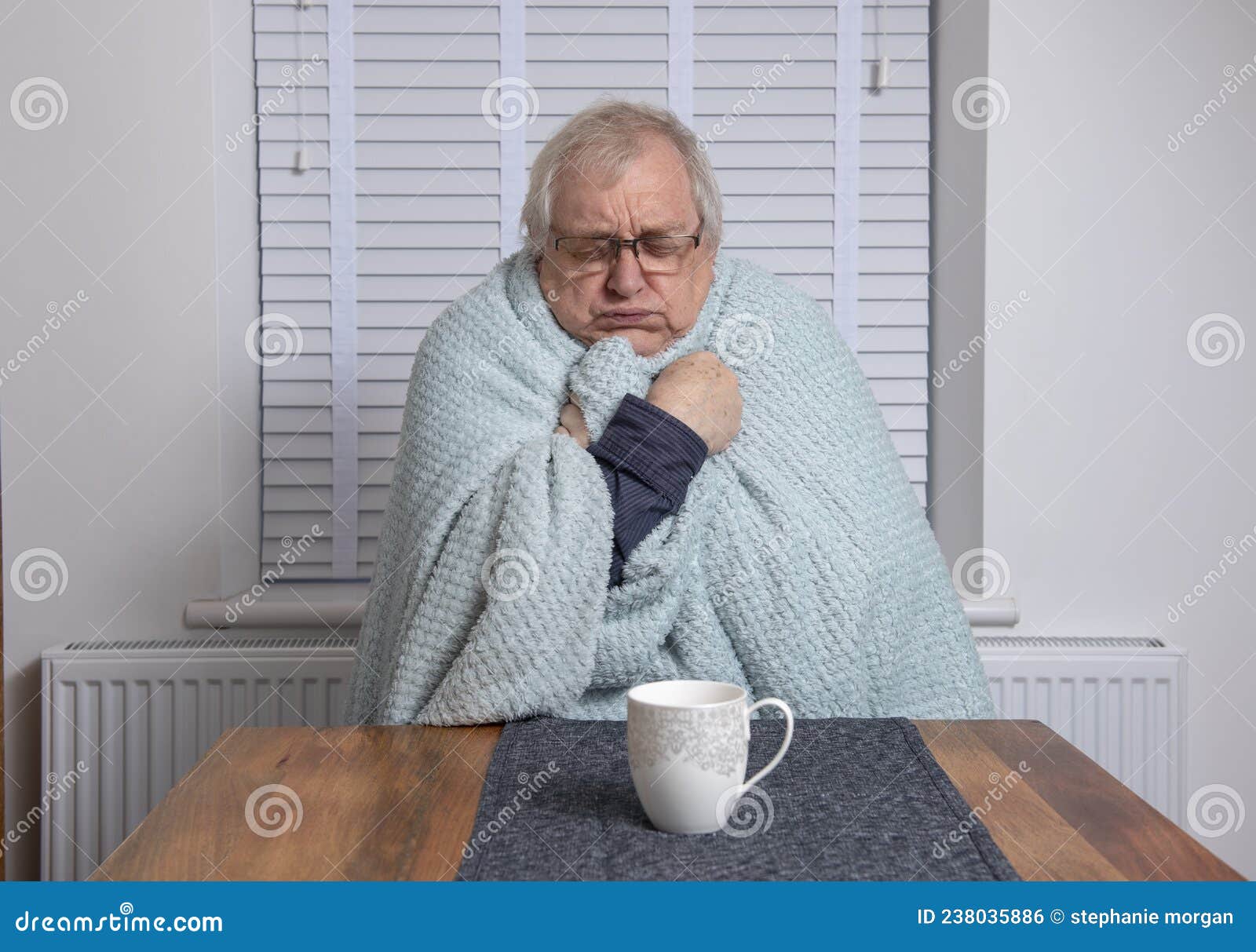 Freezing Cold Senior Man Wrapped in Blanket Stock Photo - Image of ...