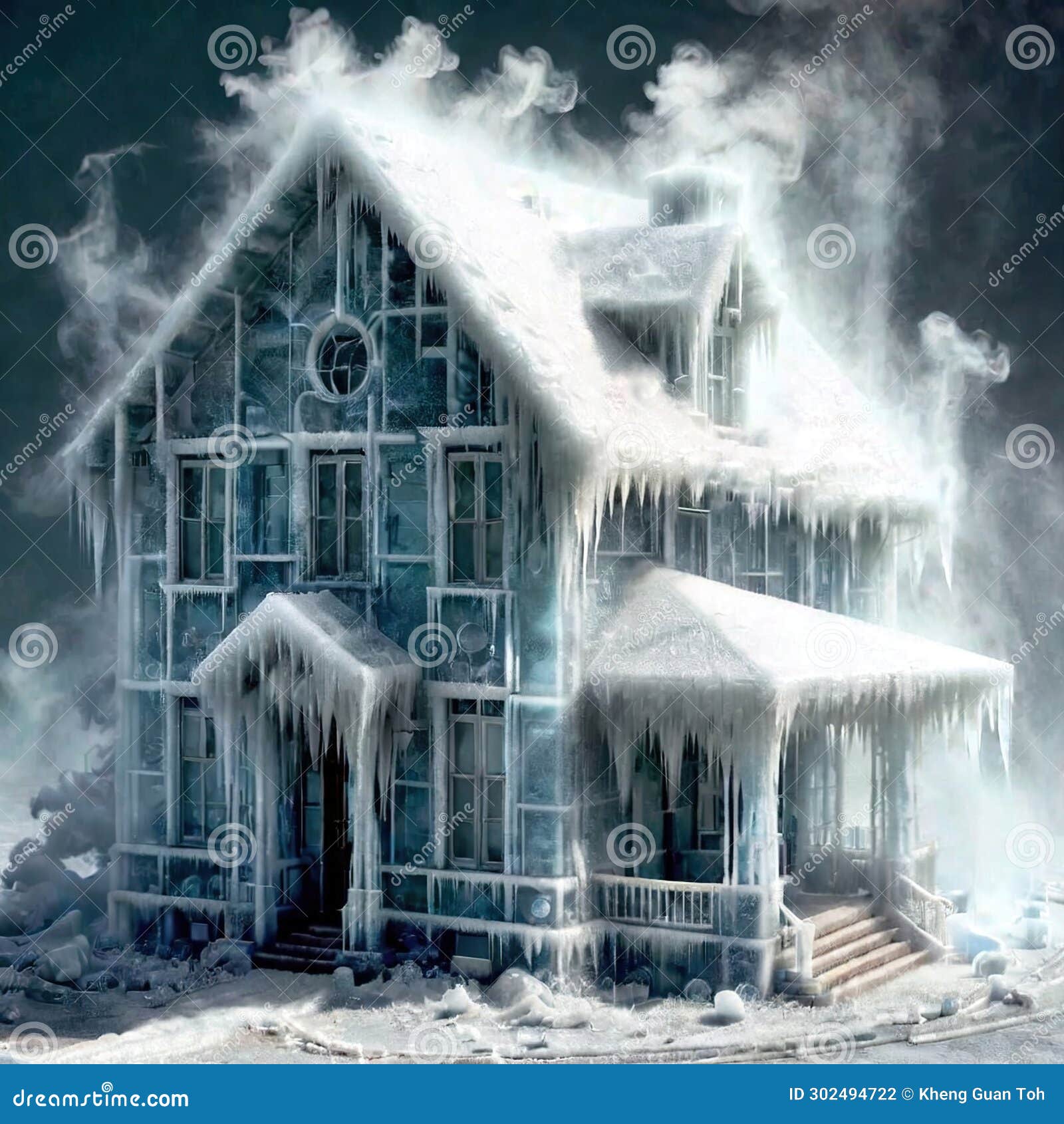 Freezing House, Home Building, Cold Frozen and Covered with Ice Stock ...