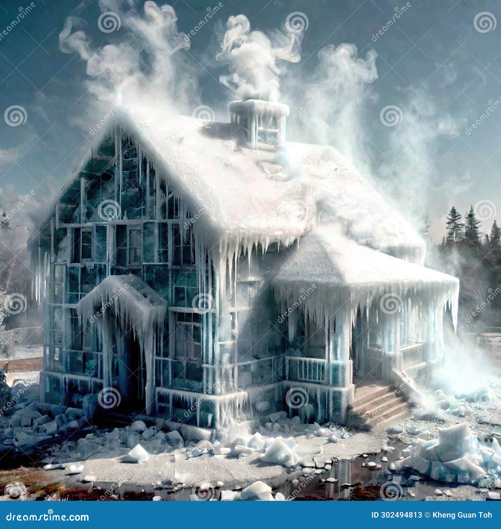 Freezing House, Home Building, Cold Frozen and Covered with Ice Stock ...