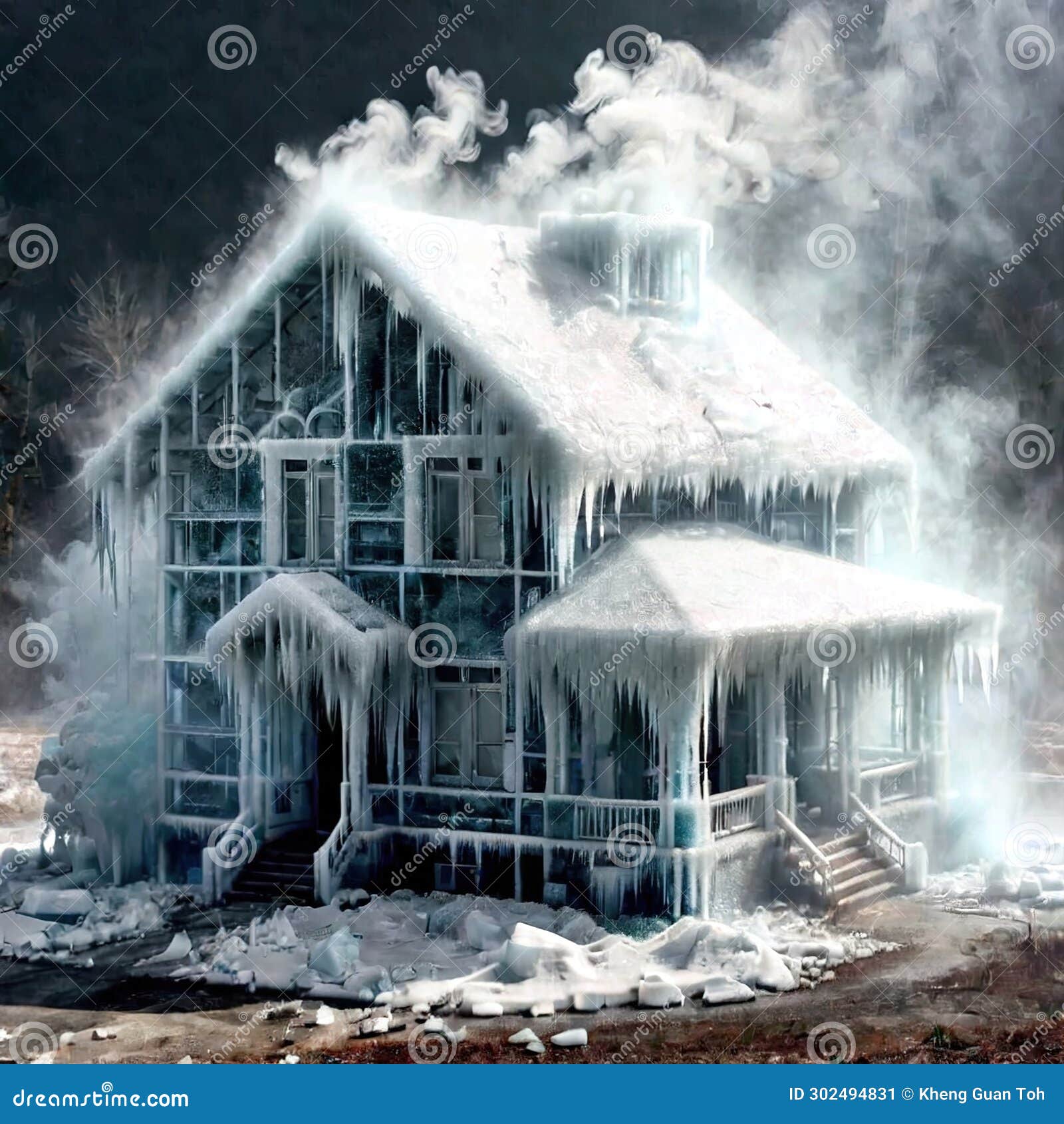 Freezing House, Home Building, Cold Frozen and Covered with Ice Stock ...
