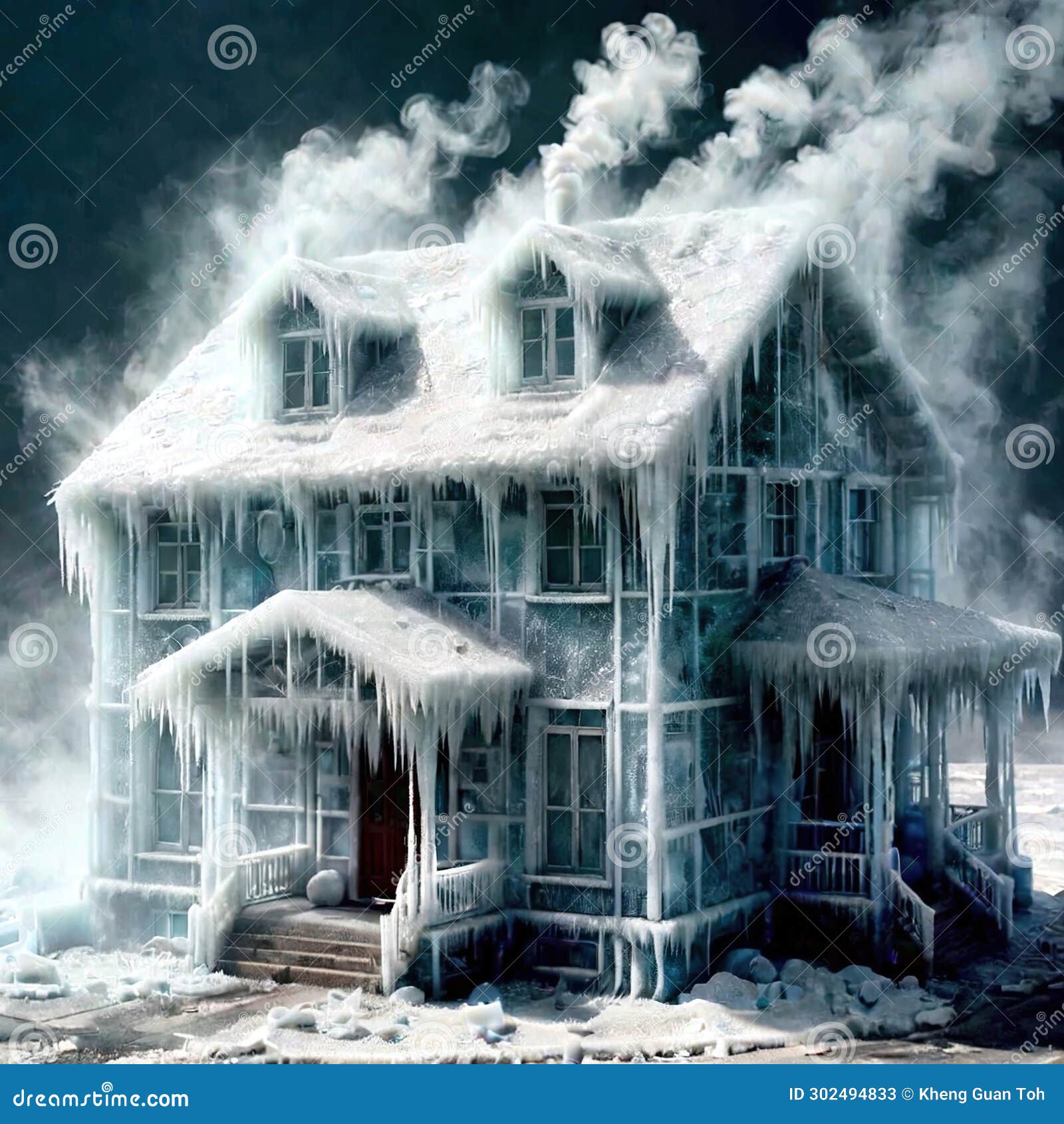 Freezing House, Home Building, Cold Frozen and Covered with Ice Stock ...