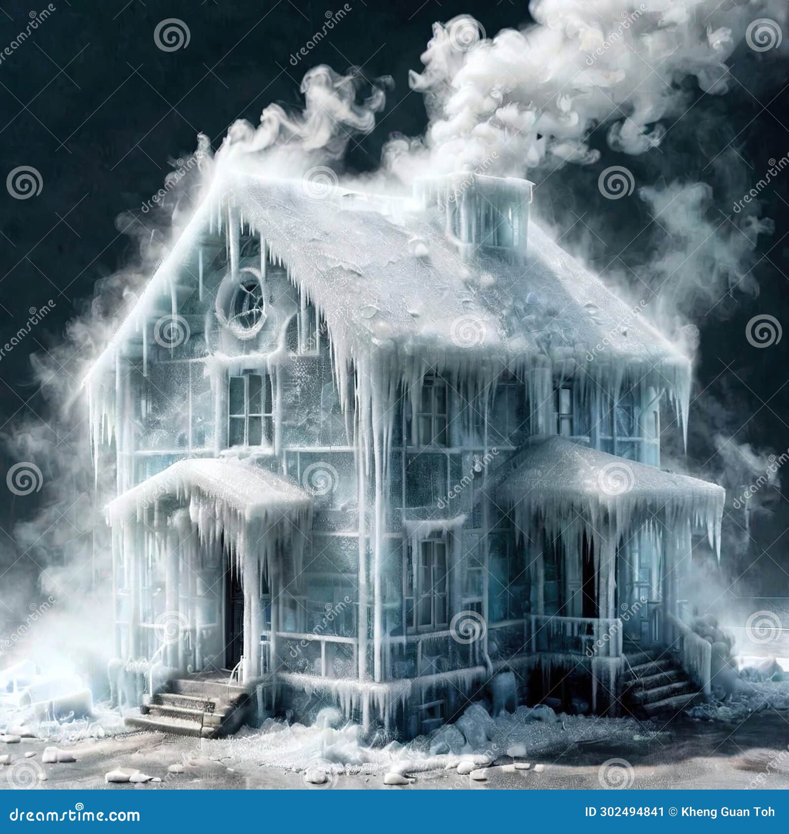 Freezing House, Home Building, Cold Frozen and Covered with Ice Stock ...