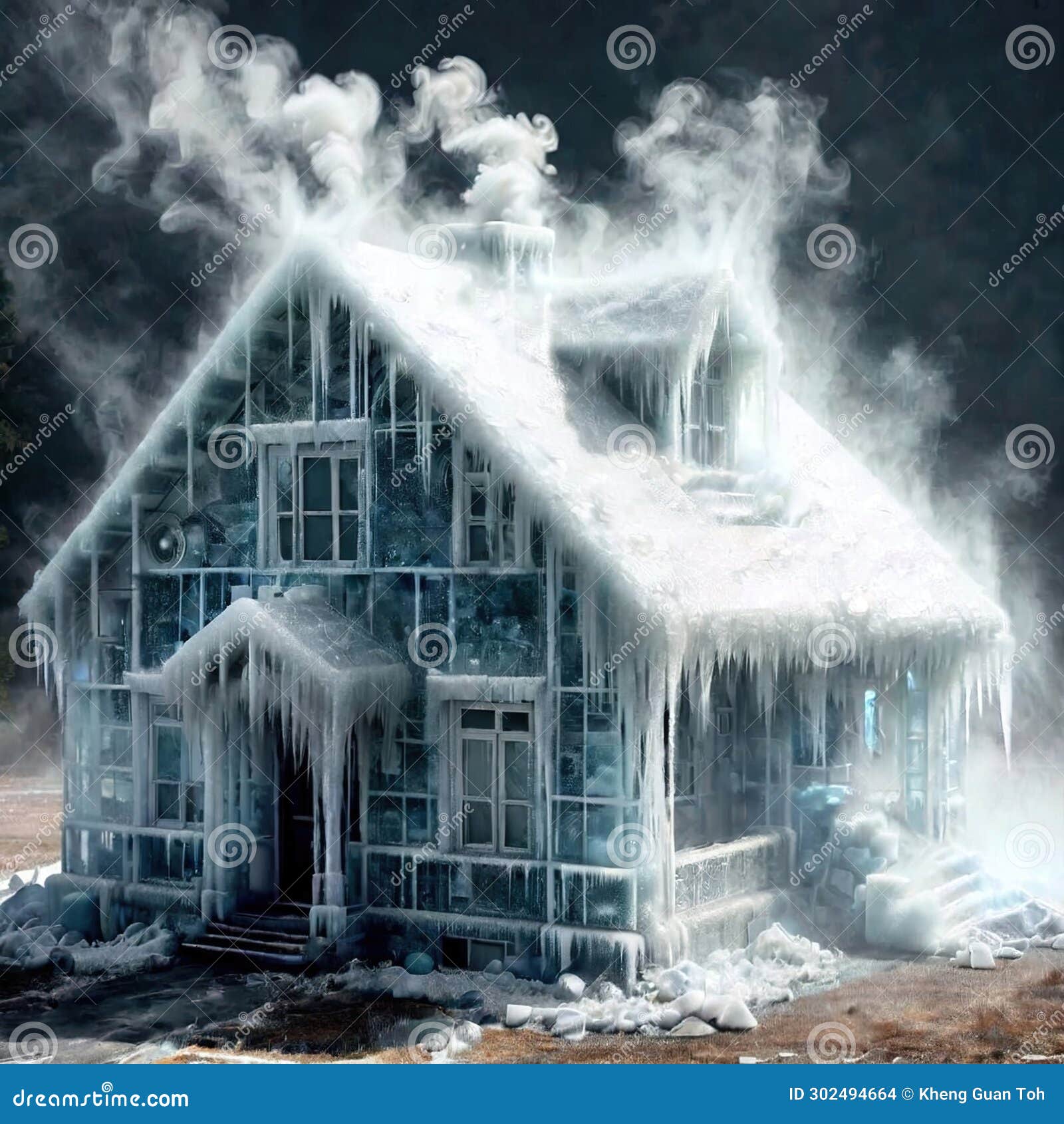 Freezing House, Home Building, Cold Frozen and Covered with Ice Stock ...
