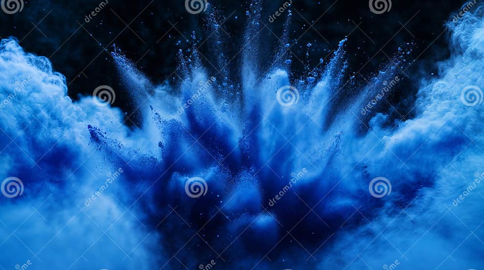 Blue Powder Exploding Creating a Colorful Cloud on Black Background ...