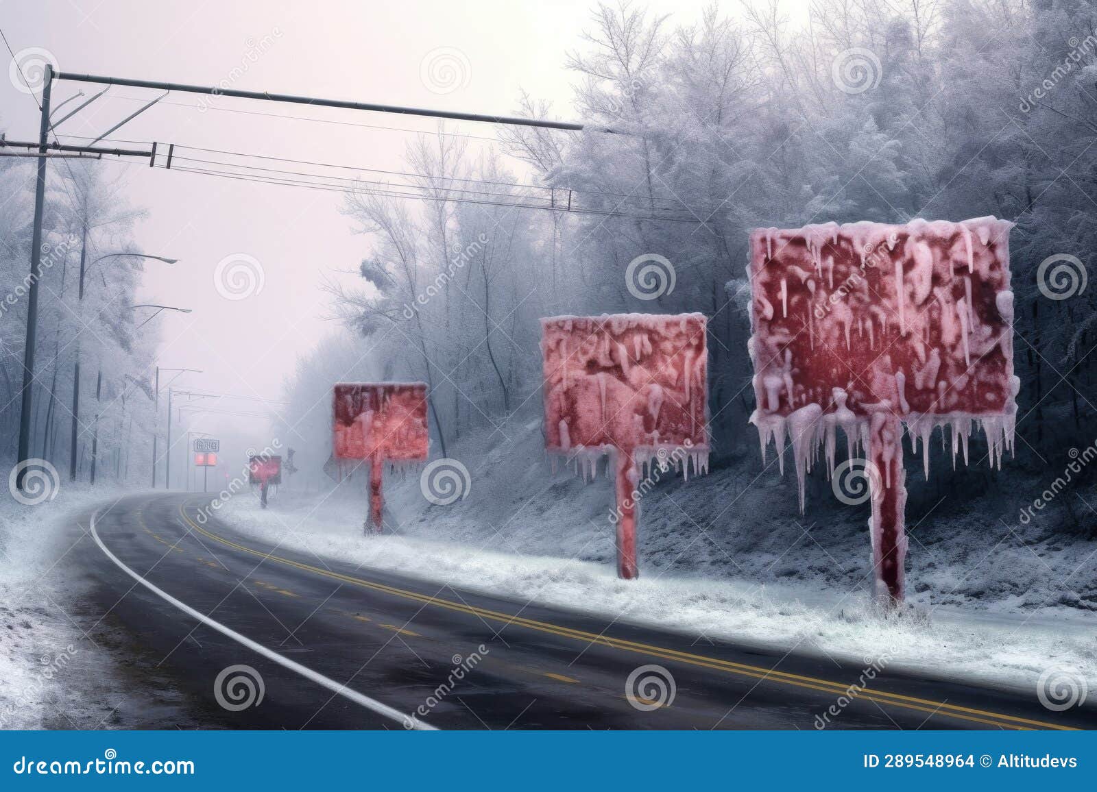 Freezing Rain on Highway Road Signs Stock Illustration - Illustration ...