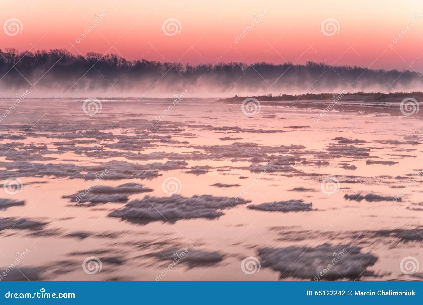 Freezing River Covered in Fog during Dusk Stock Photo - Image of frozen ...