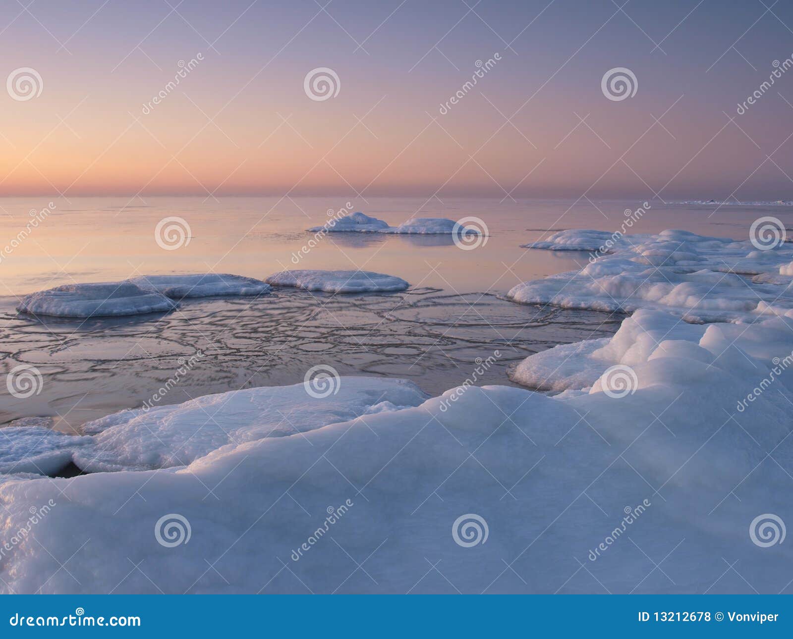 Freezing Sea Shore in the Romantic Evening Light Stock Photo - Image of ...