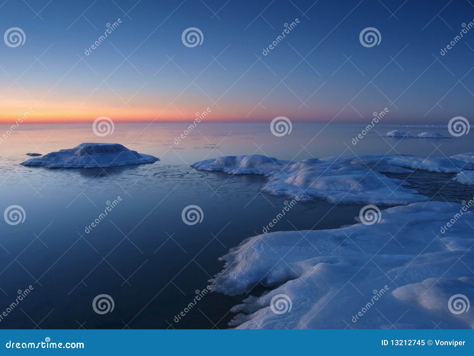 Freezing Sea Shore in the Romantic Evening Light Stock Image - Image of ...