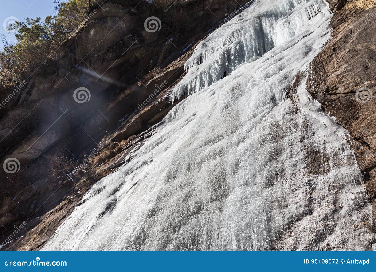 Freezing Waterfall that Flew from the Mountain at Lachen. North Sikkim ...