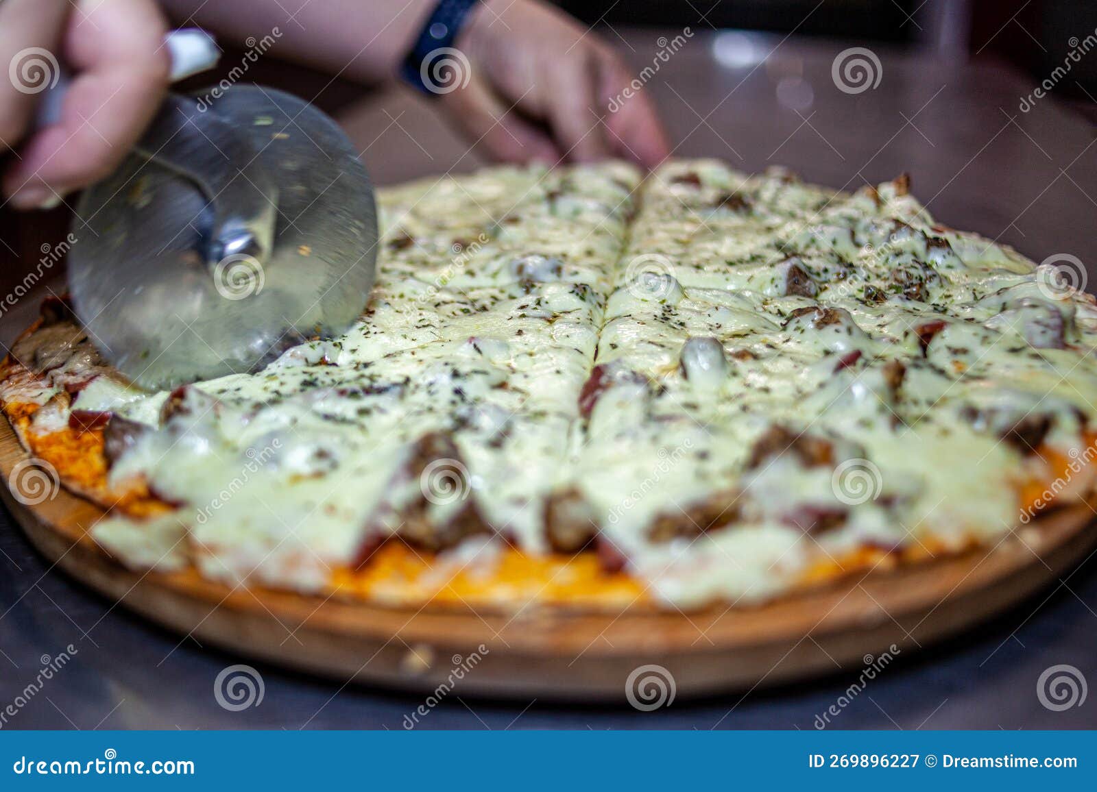 Freshly Baked Cheese Pizza Cut with a Roller Blade Stock Image - Image ...