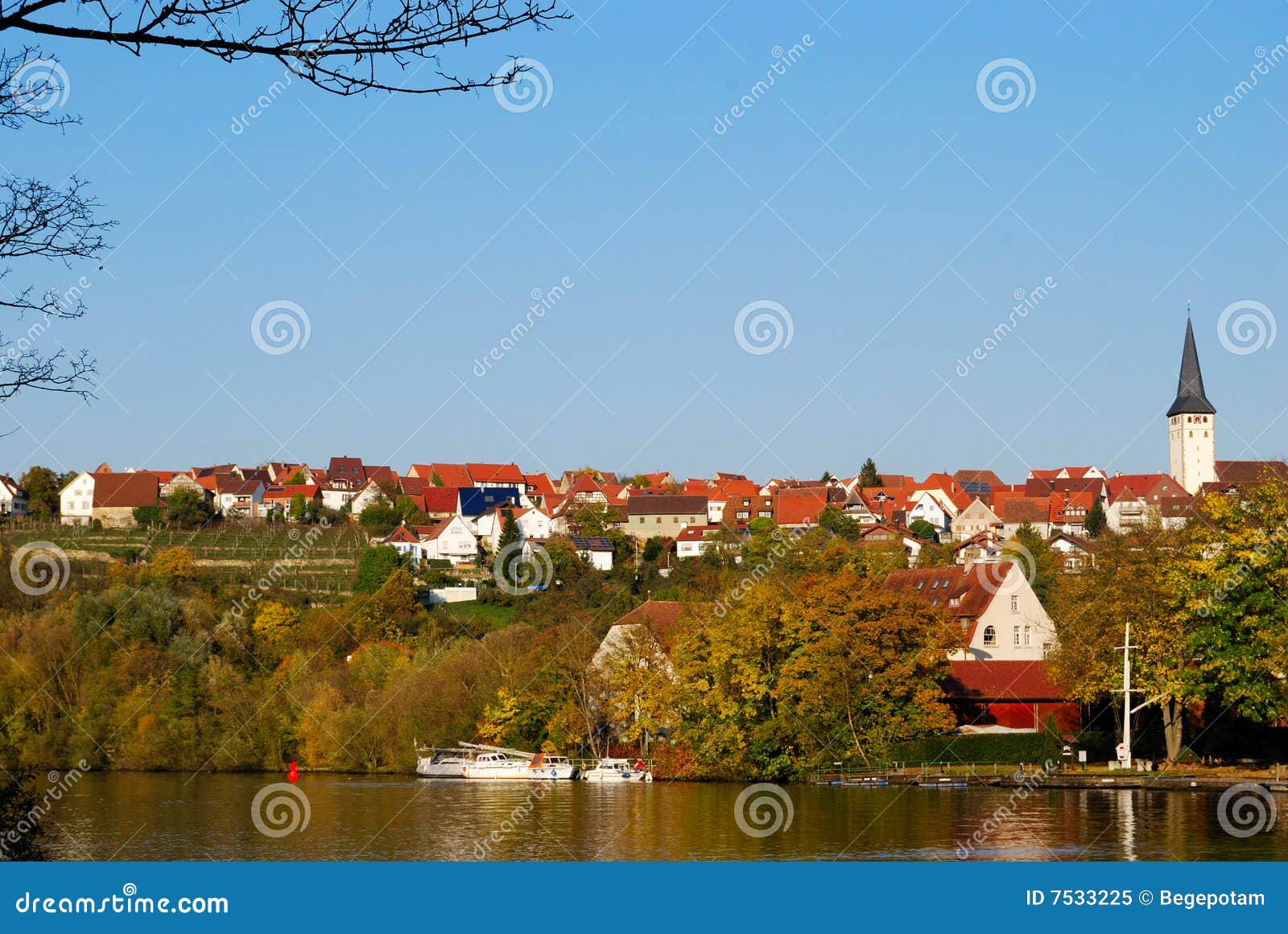 Freiberg am Nekar and Nekar River Stock Image - Image of place ...