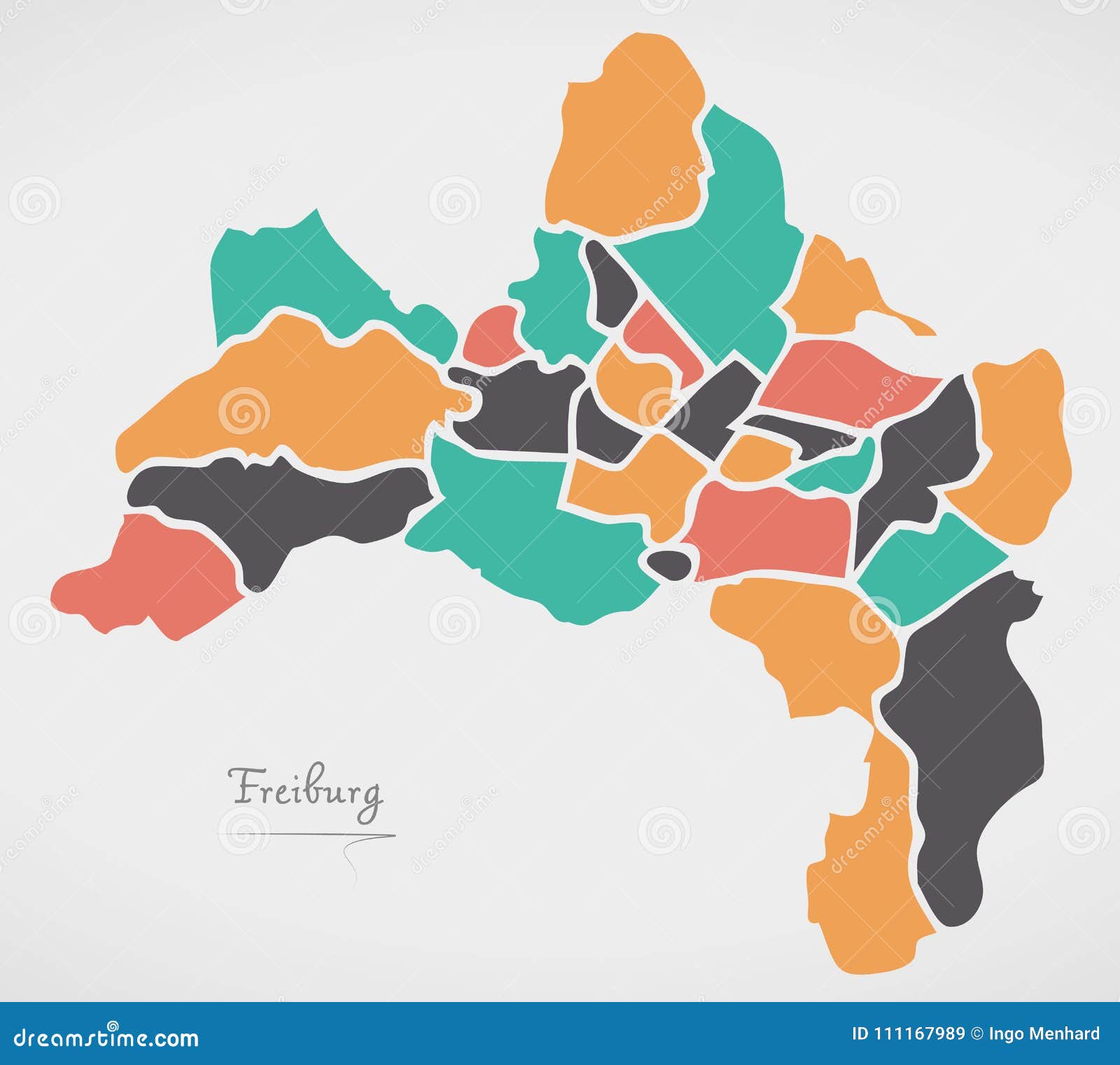Freiburg Map with Boroughs and Modern Round Shapes Stock Vector ...