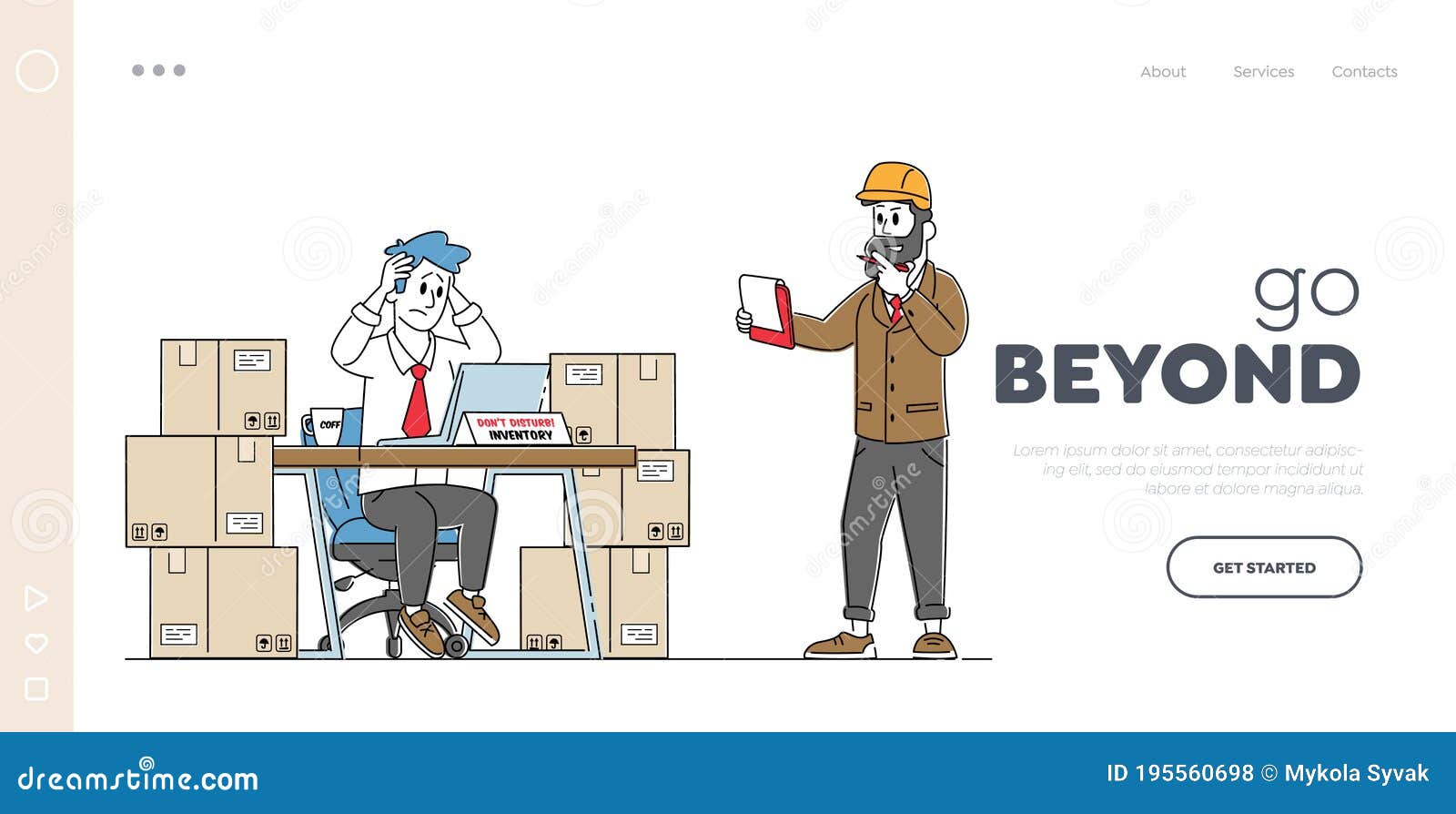 Inventory Manager Male Character Working In Warehouse With Stacks Of ...