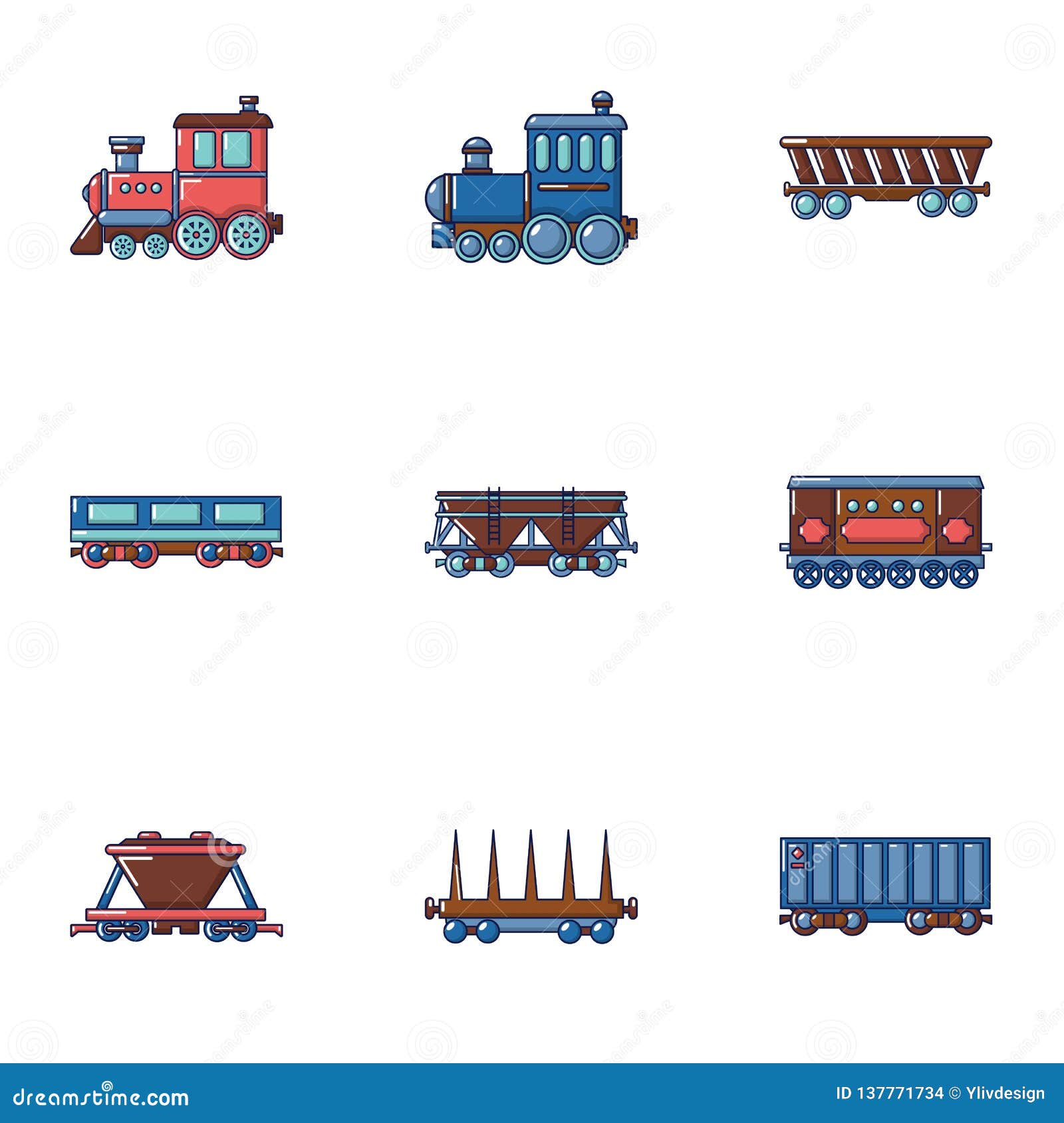 Freight Car Icons Set, Flat Style Stock Vector - Illustration of cargo ...
