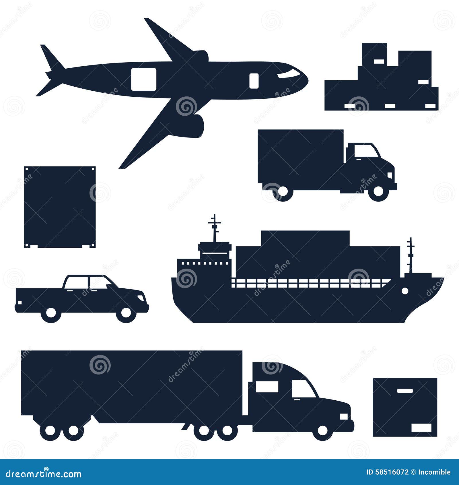 Freight Cargo Transport Icons Set in Flat Design Stock Vector ...