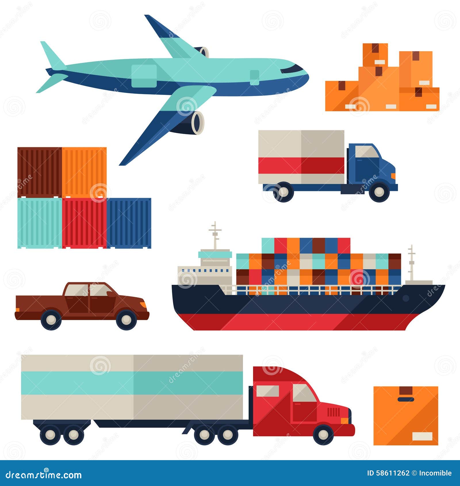 Freight Cargo Truck Vector Flat Cartoon Isolated, Industry Big Long ...